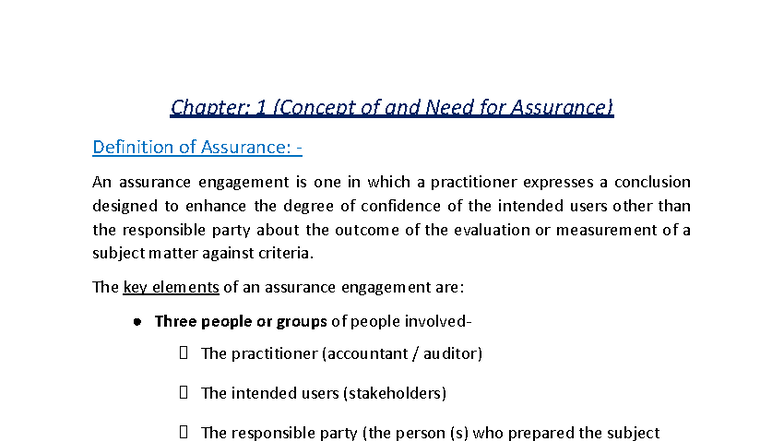 Chapter 1: Concept and Importance of Assurance in Auditing - Studocu