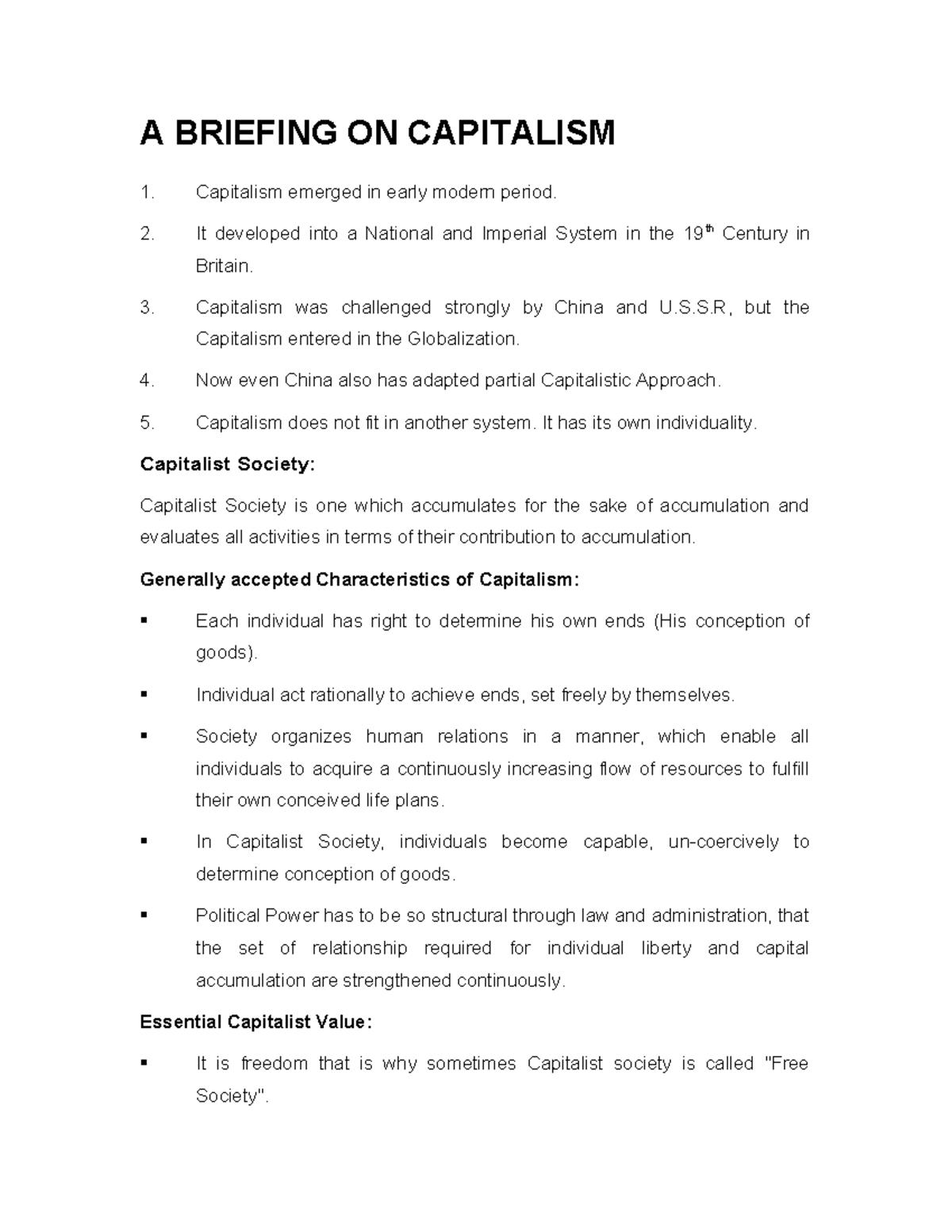 Lec Notes 5 - Overview of Capitalism and Its Characteristics - Studocu