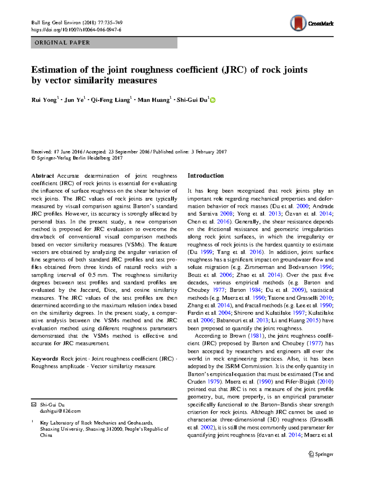 39 - ... - O R I G I N A L P A P E R Estimation of the joint roughness ...