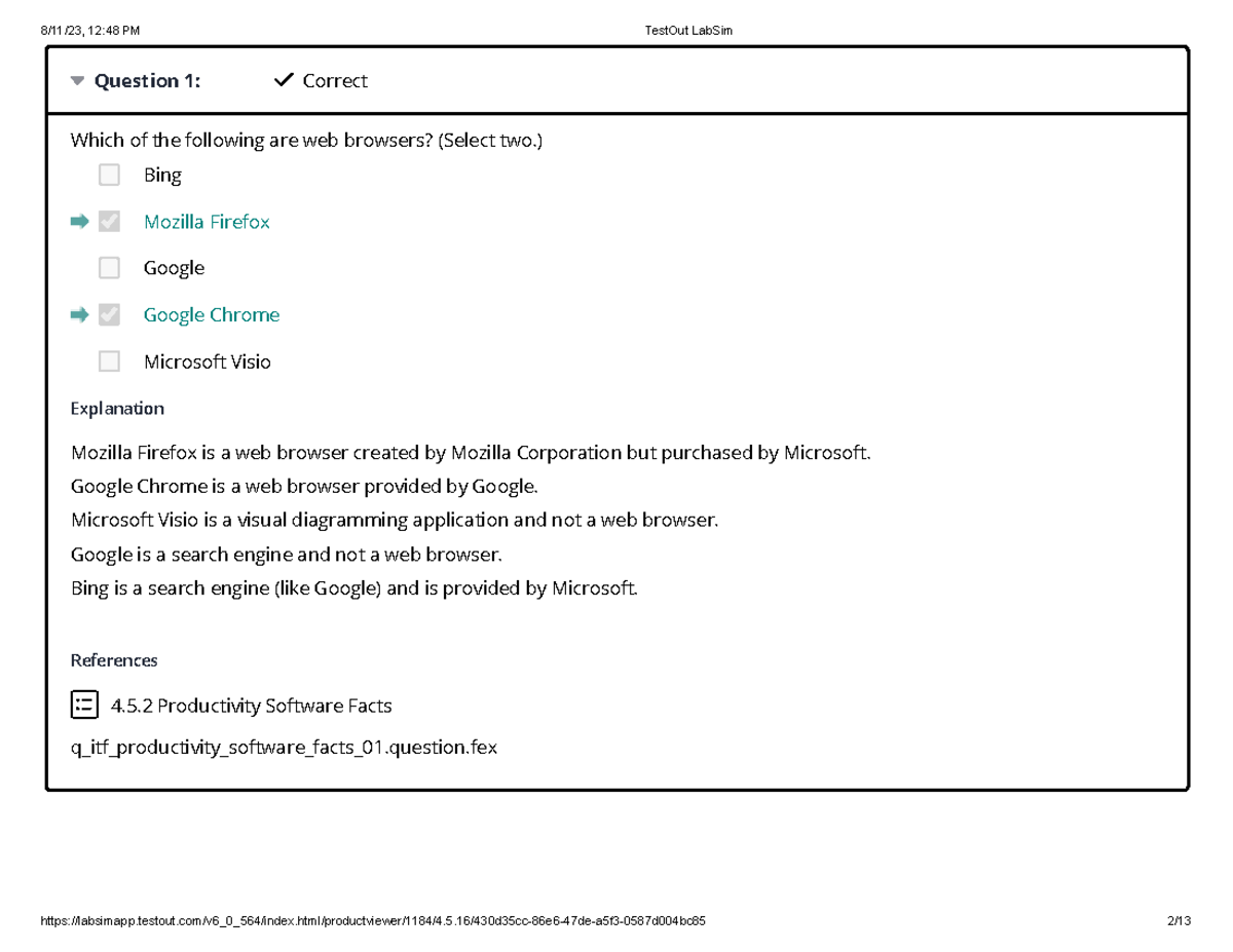 4 5 16 Testout QUIZ - Quiz - Question 1: Correct Which of the following ...