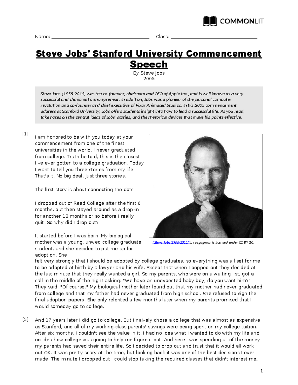 Steve Jobs' 2005 Commencement Speech at Stanford University - Studocu