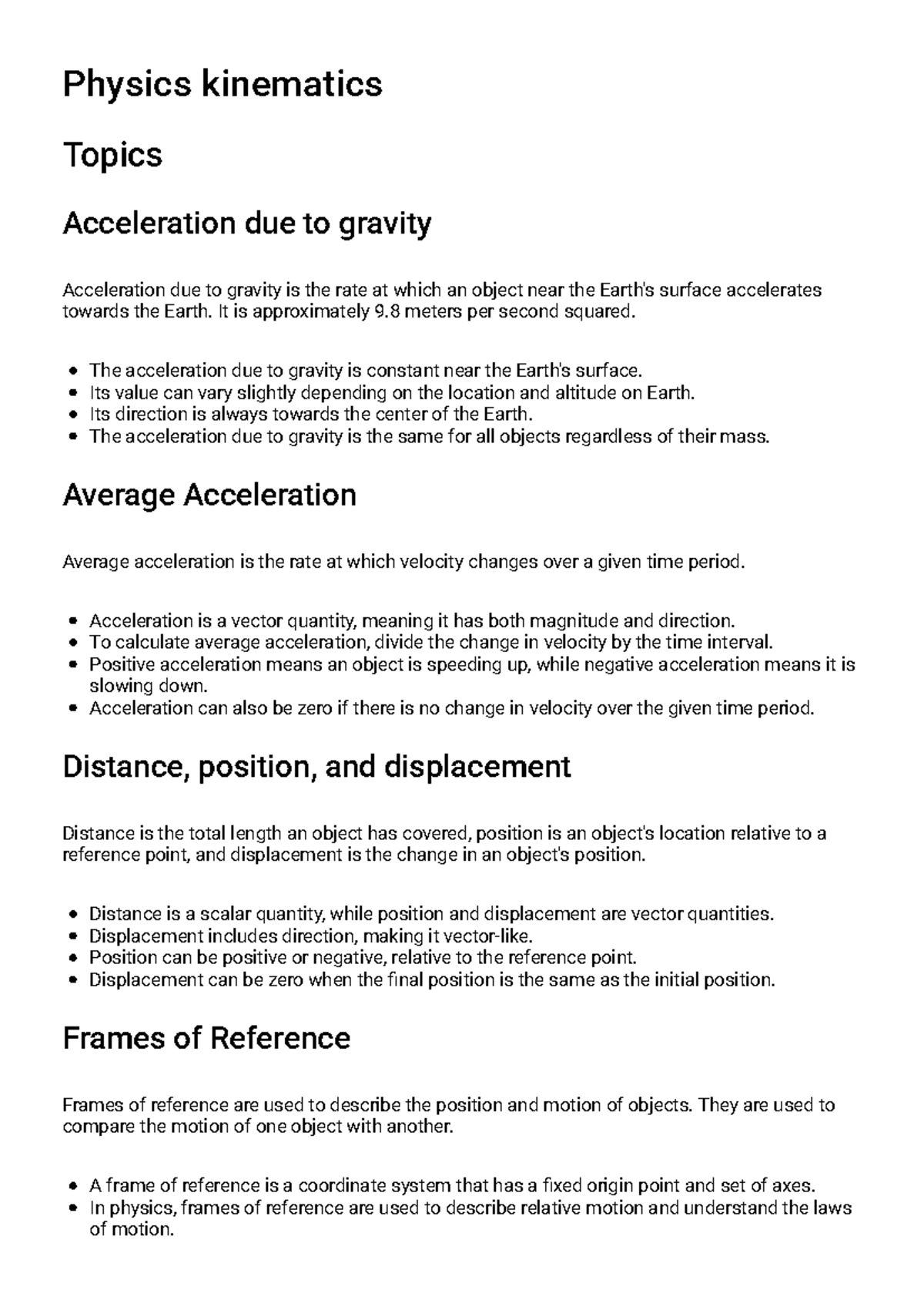 Kinematics Physics Study Guide - Physics kinematics Topics Acceleration ...