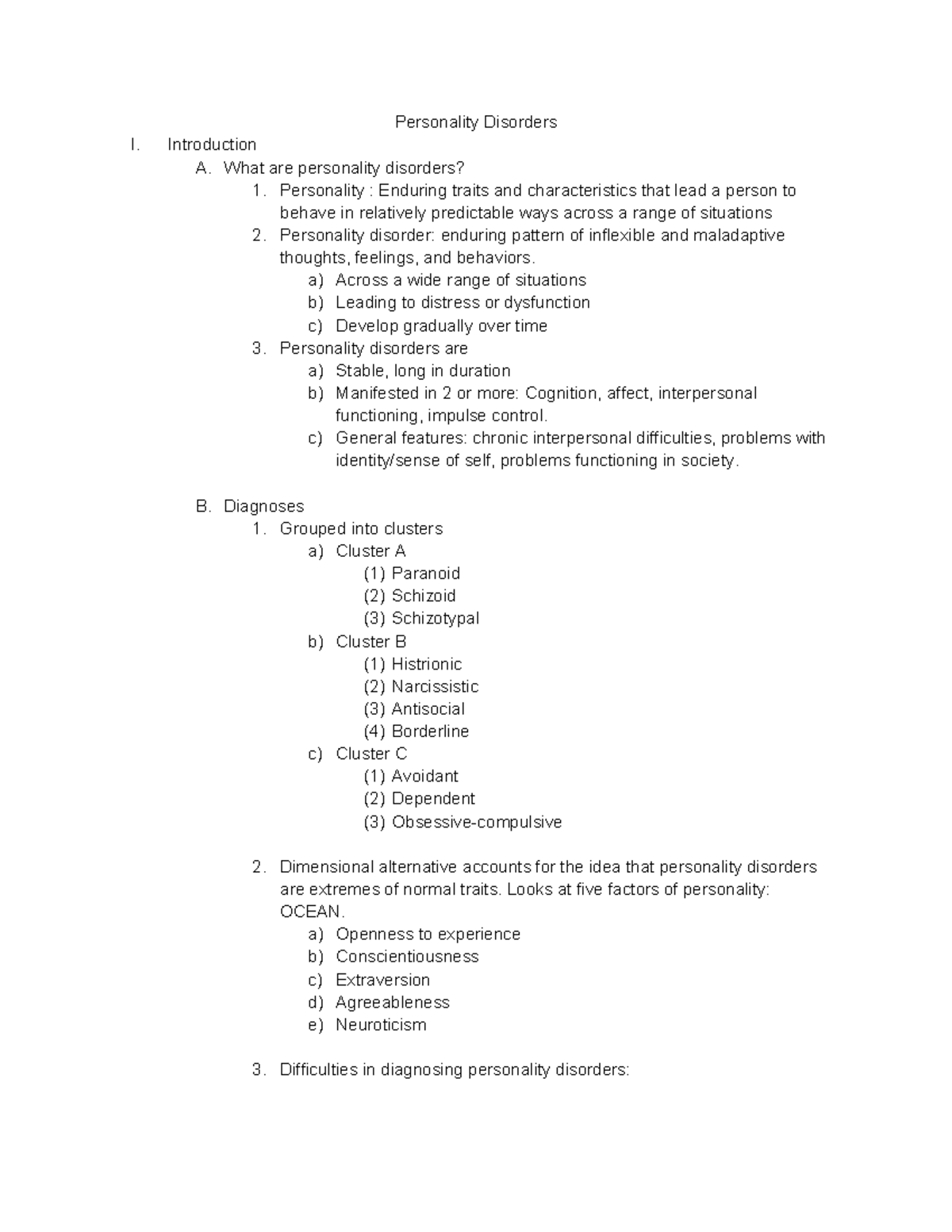 Understanding Personality Disorders: Key Concepts & Clusters - Studocu