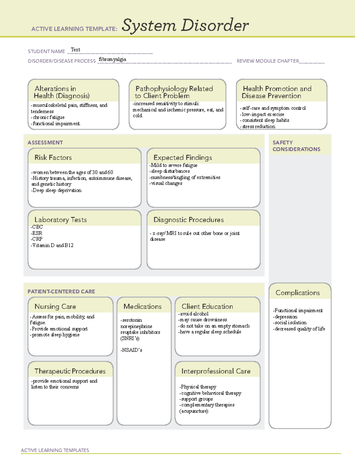 ACTIVE LEARNING TEMPLATE: Fibromyalgia Overview and Care Strategies ...