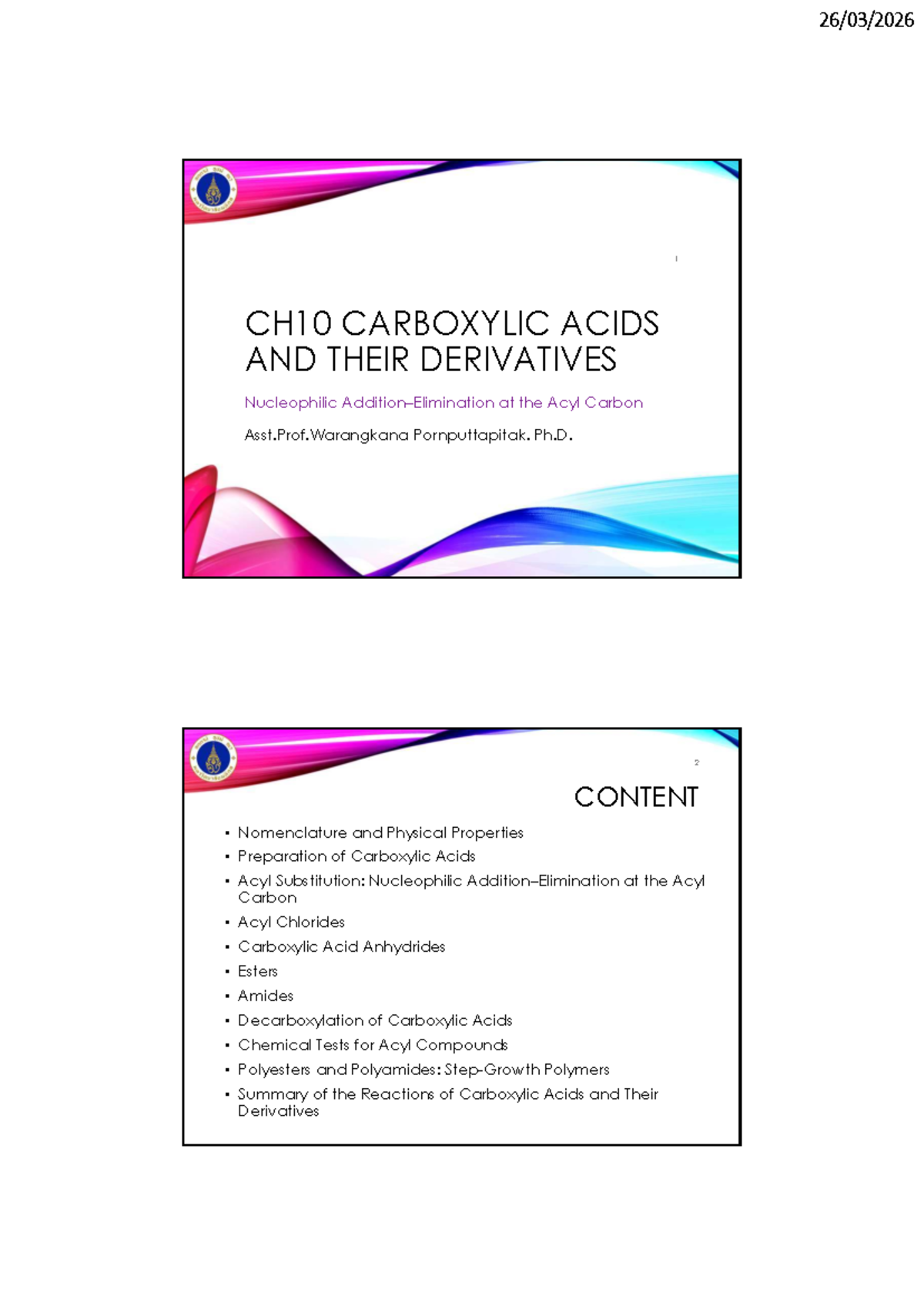 O102 CH10 Final Exam Notes: Carboxylic Acids & Derivatives - Studocu