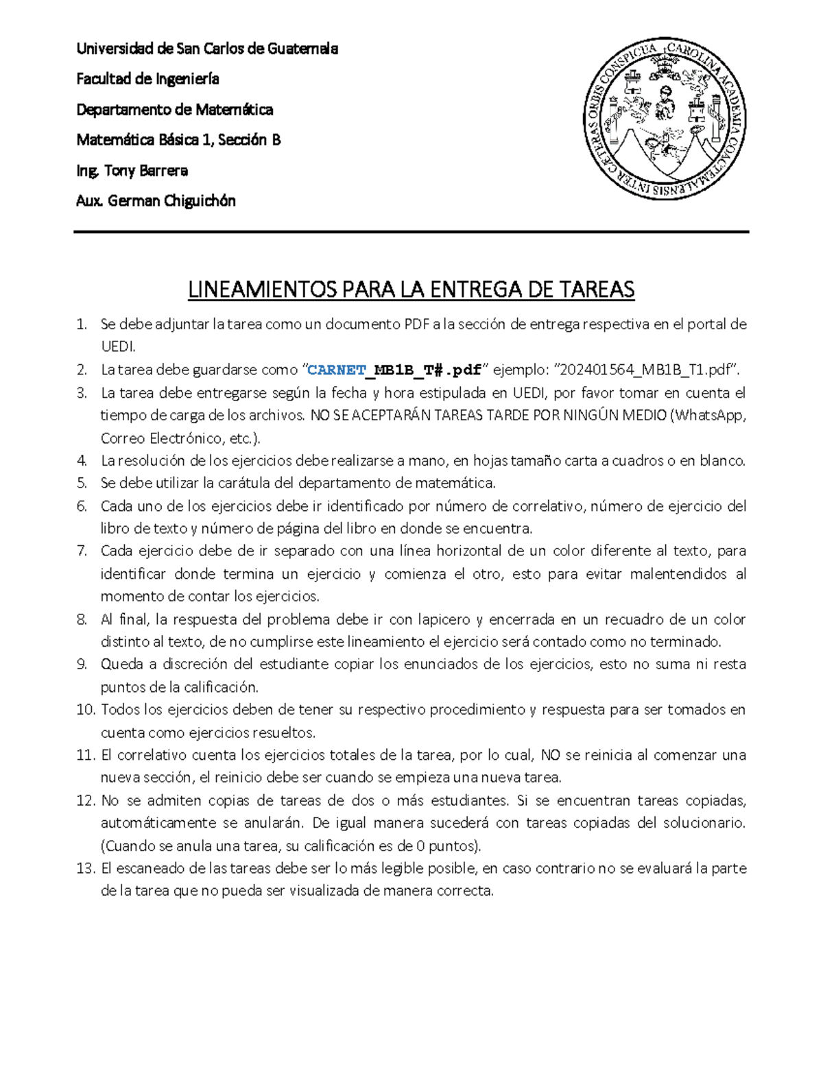 Lineamientos DE Tareas MB1B - Universidad de San Carlos de Guatemala ...