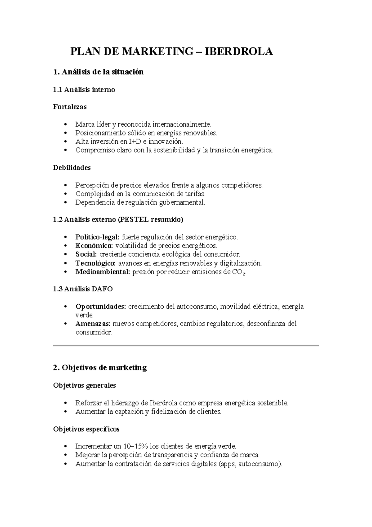 PLAN DE MARKETING IBERDROLA: Análisis y Estrategias 2023 - Studocu