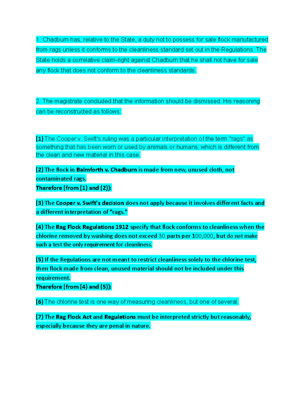 CLT Trial - Analysis of Chadburn Case and Rag Flock Regulations - Studocu