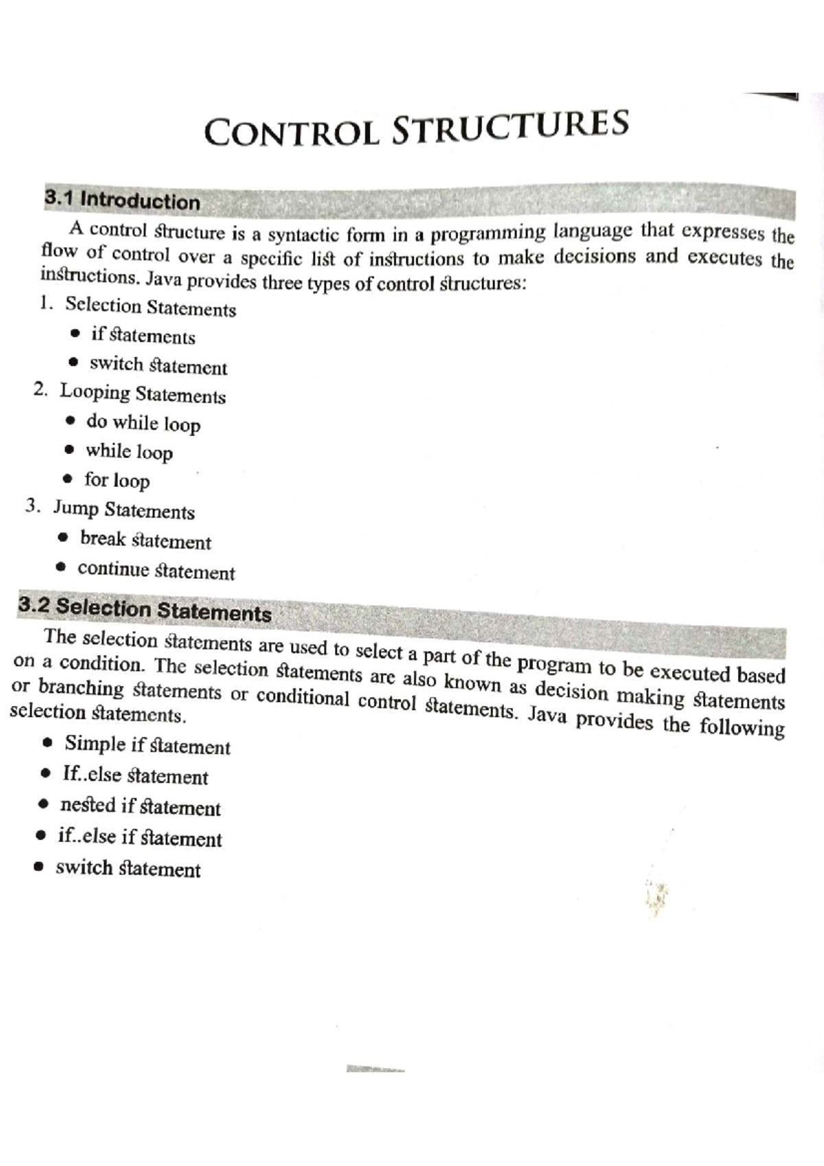 Java Control Structures: Selection, Looping, and Jump Statements - Studocu