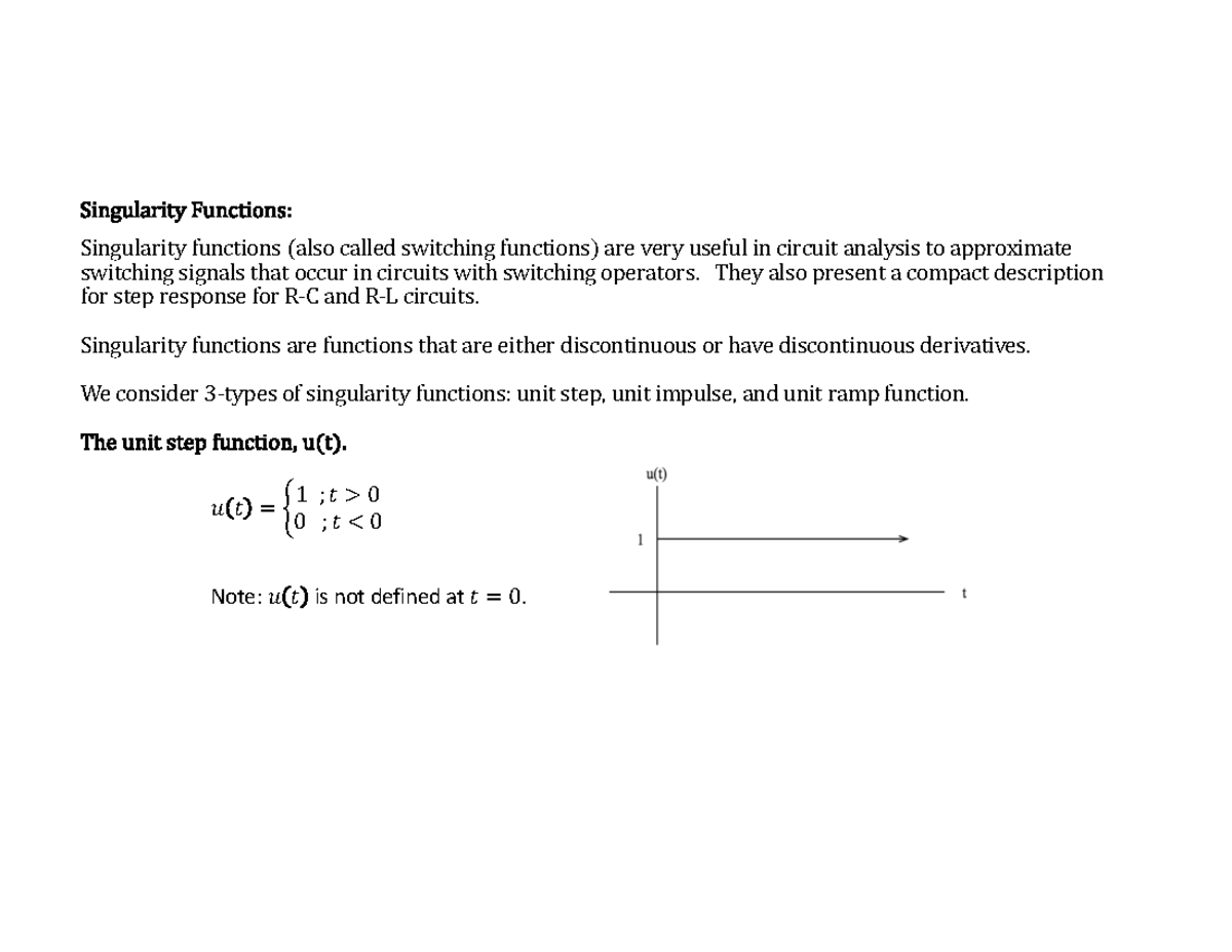 EE 301: Overview of Singularity Functions in Circuit Analysis - Studocu