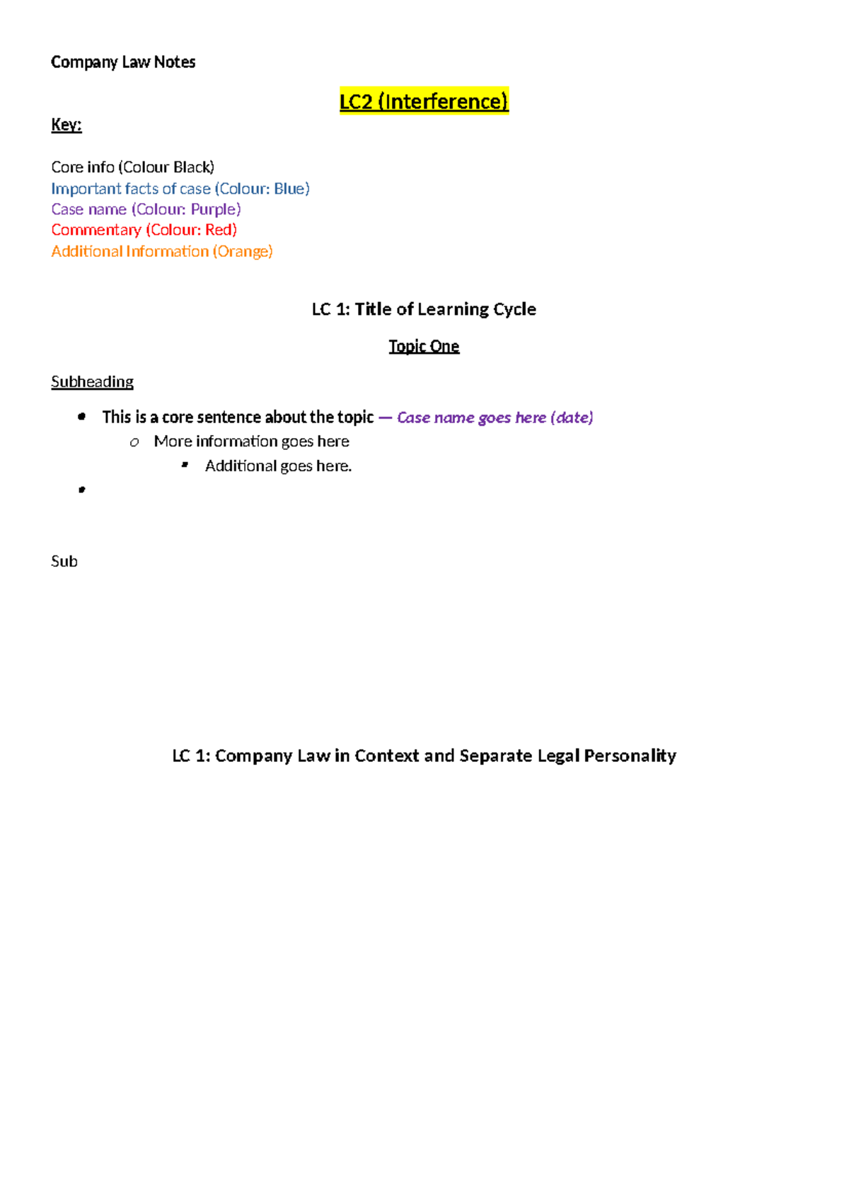 Notes Template Slash Style Guide - Company Law Notes LC2 (Interference ...