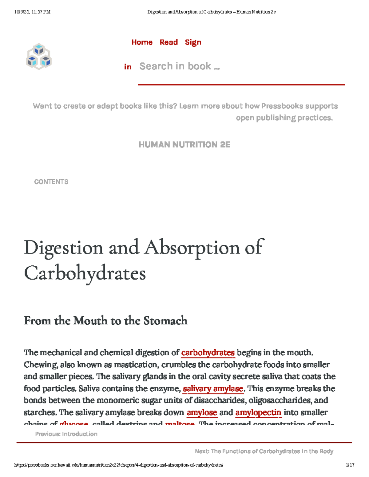 Digestion and Absorption of Carbohydrates - Human Nutrition 2e - Studocu