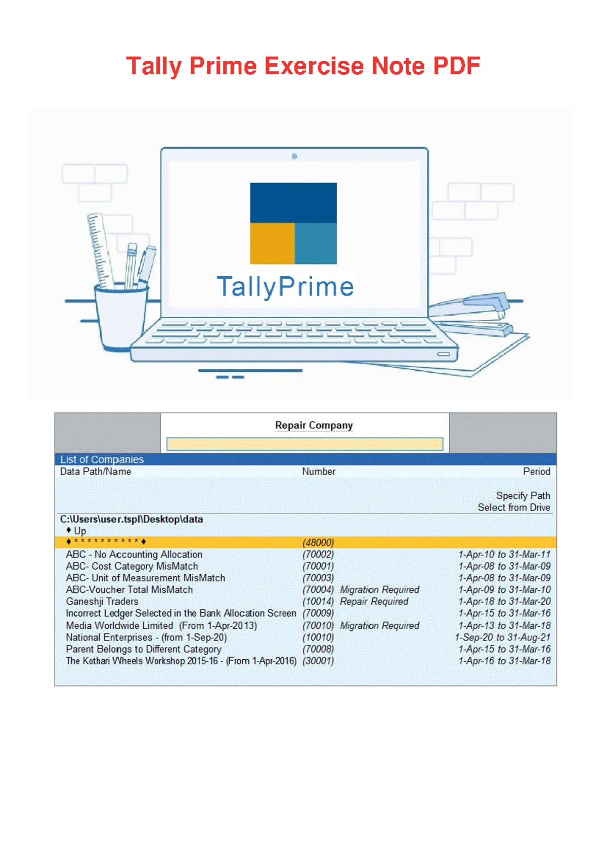 Tally Prime Exercise Notes for Effective Practice - Studocu