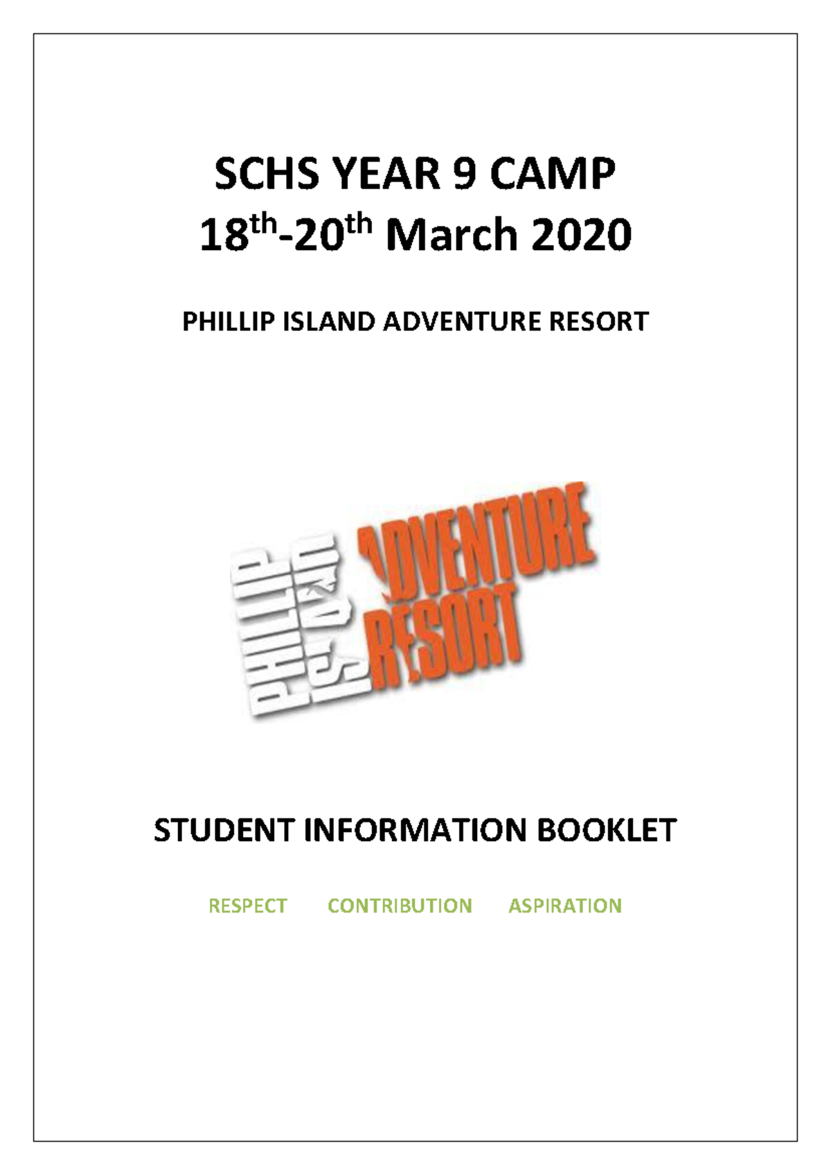 CAMP SCHS Year 9 Adventure Resort Info Booklet 2020 - Studocu