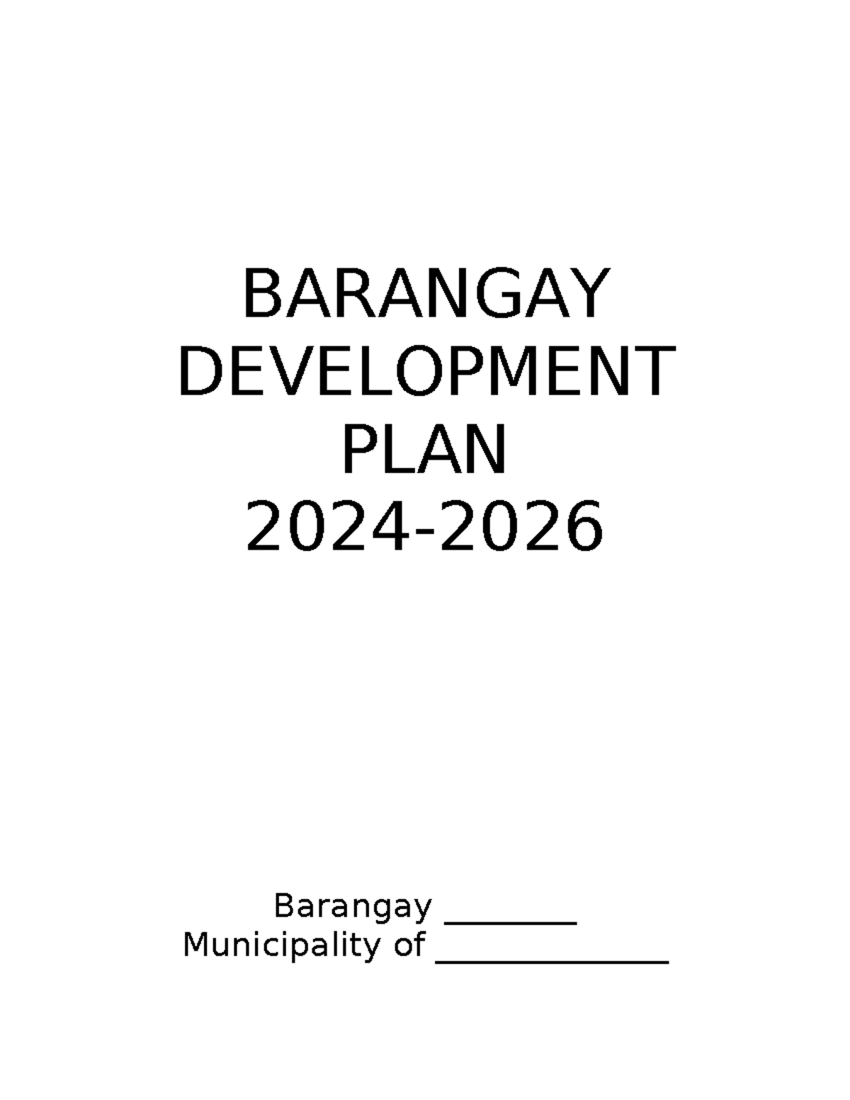 Barangay Development Plan (BDP) 2024-2026 Outline and Analysis - Studocu