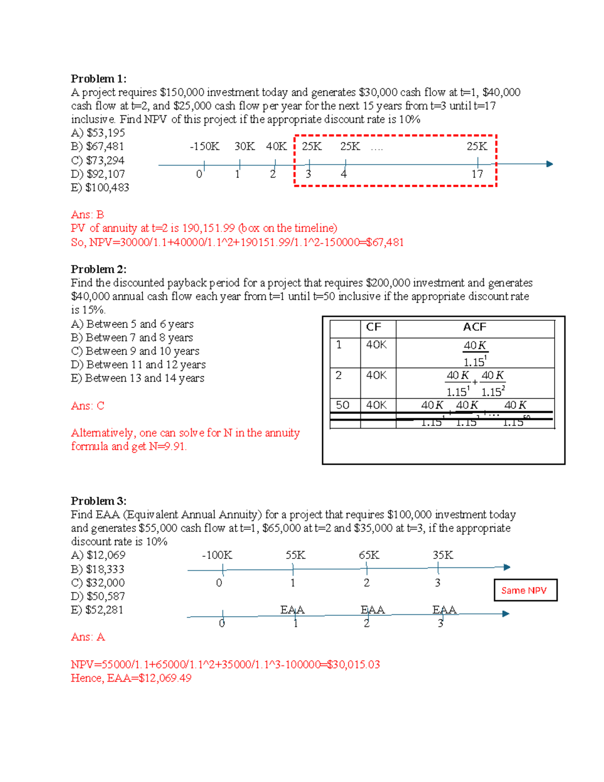 ADM2350 Practice Problems: NPV, EAA, and CCA Analysis (Ch 9-11) - Studocu
