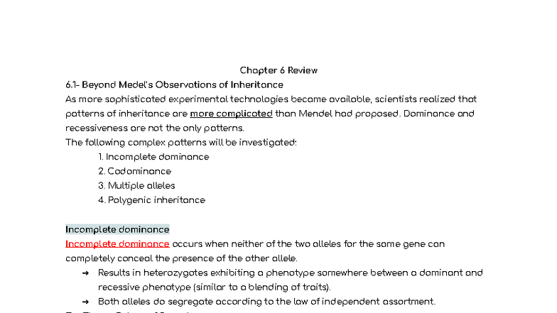 Chapter 6 Review: Complex Patterns of Inheritance - Studocu