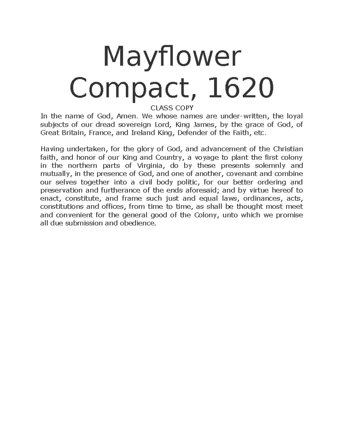 American Revolution Primary Source Worksheet-1: Mayflower & Letter to ...