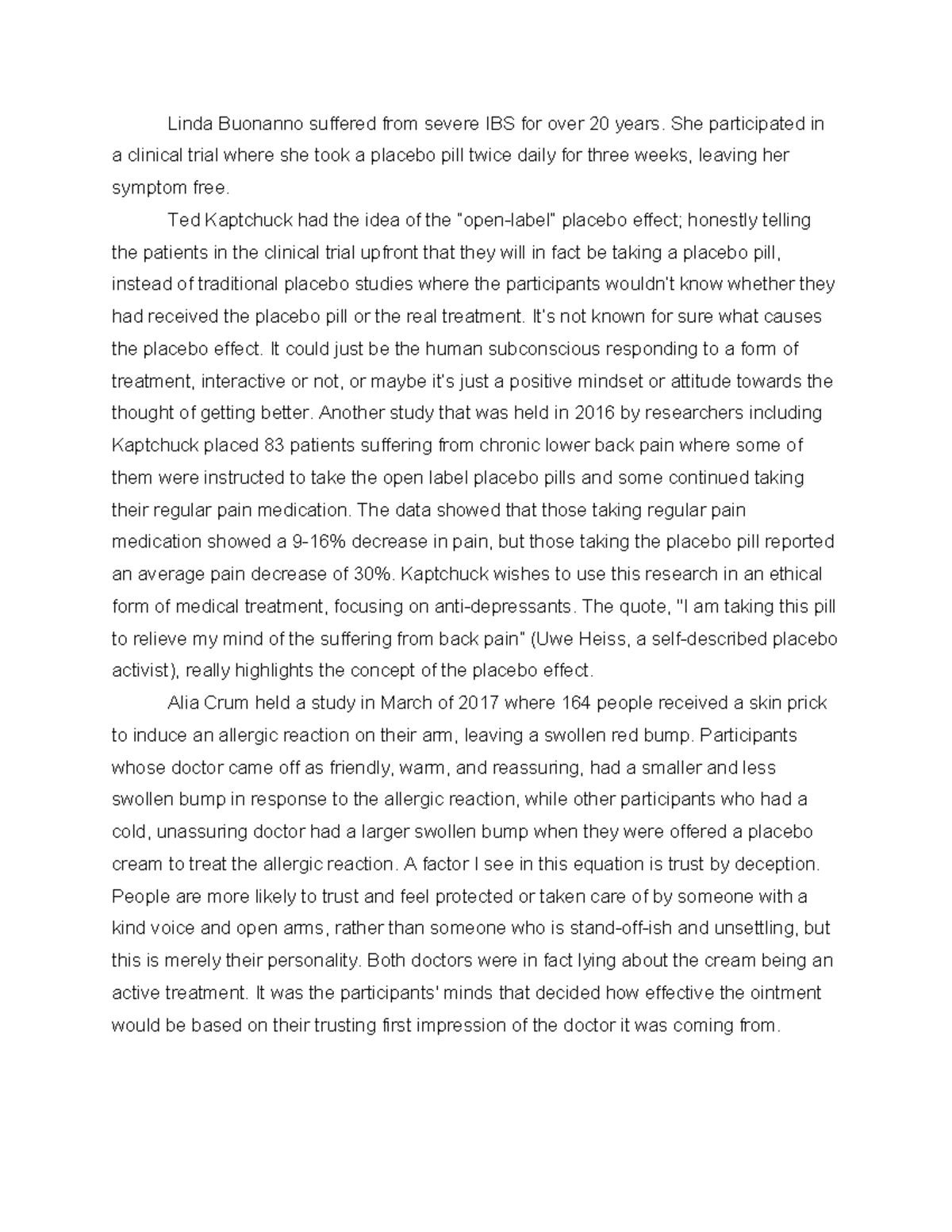 English 102 Open-Label Placebo Effect Summary and Insights - Studocu