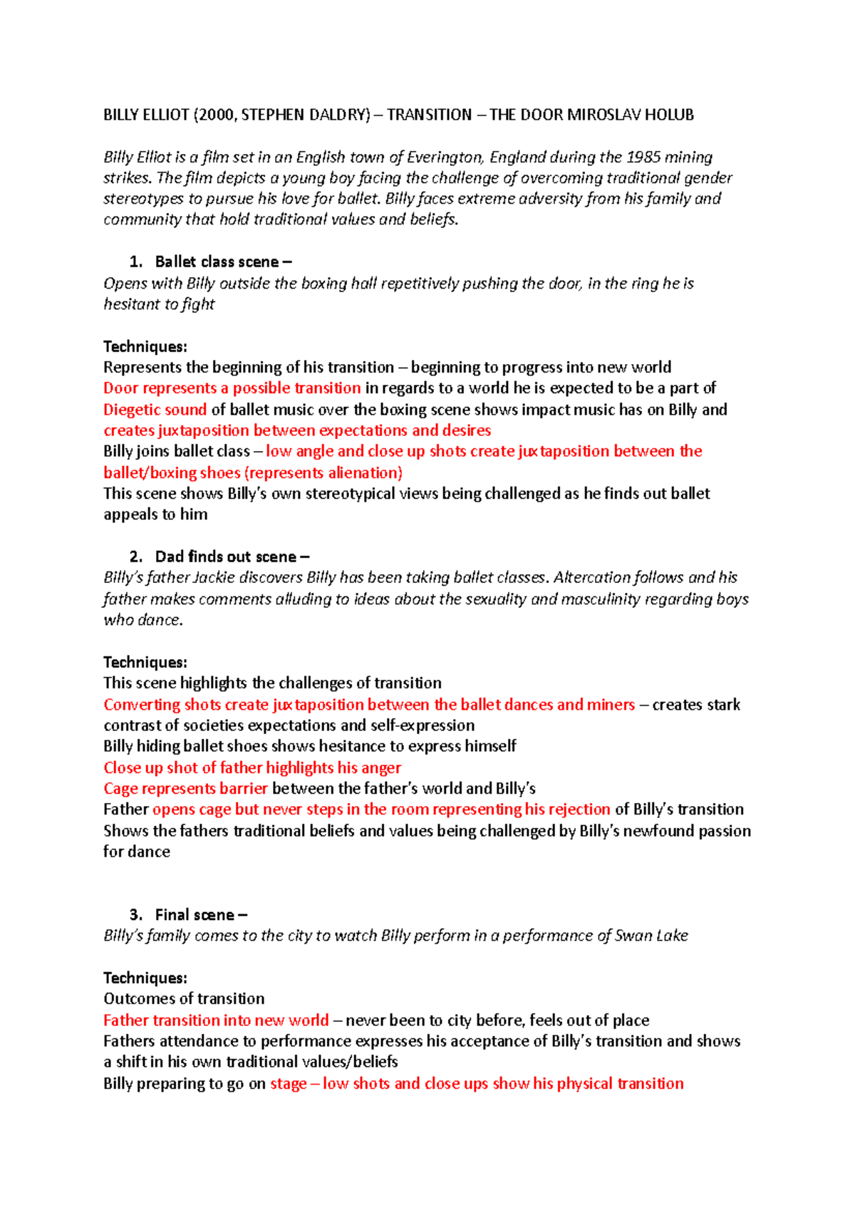 Billy Elliot - scene analysis - BILLY ELLIOT (2000, STEPHEN DALDRY ...