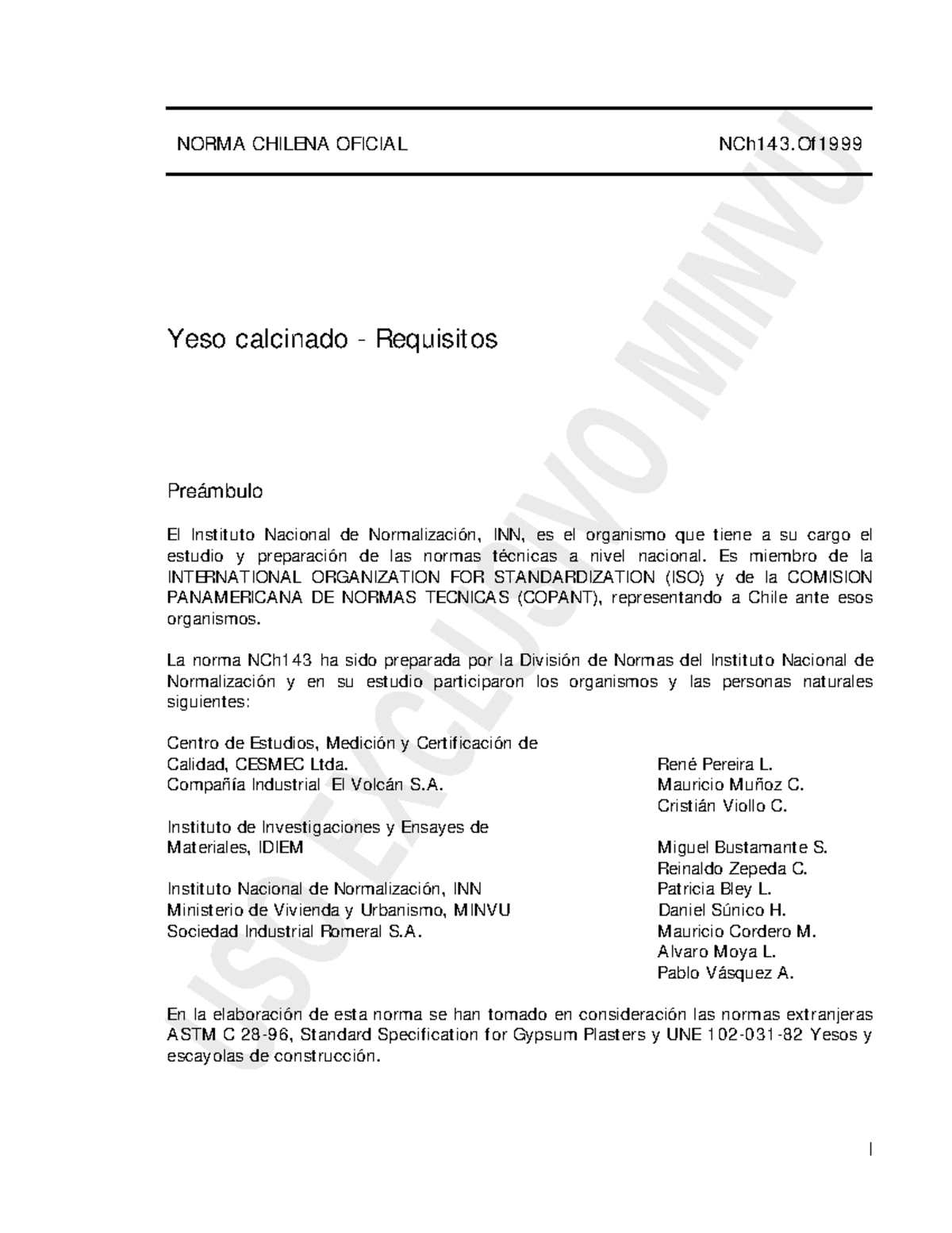 NCh 143 - 1999 - Requisitos para Yeso Calcinado según Norma Chilena ...