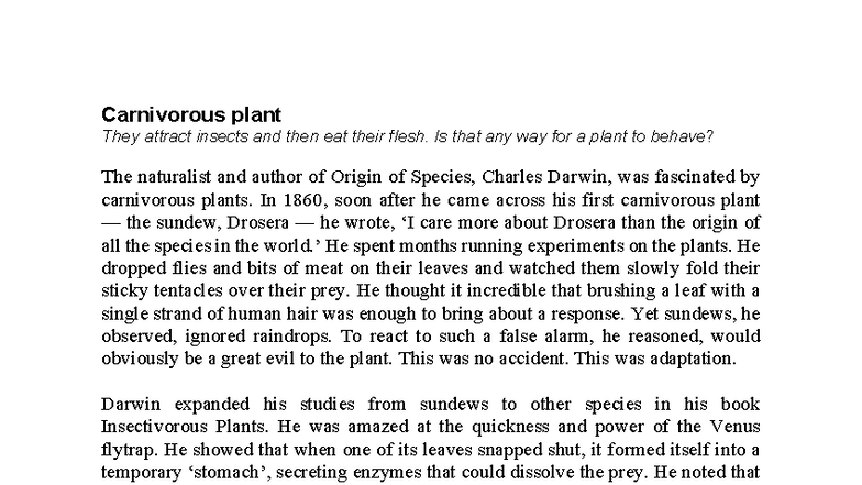 VOL7-TEST 1 - Reading on Carnivorous Plants and Ancient Civilizations ...
