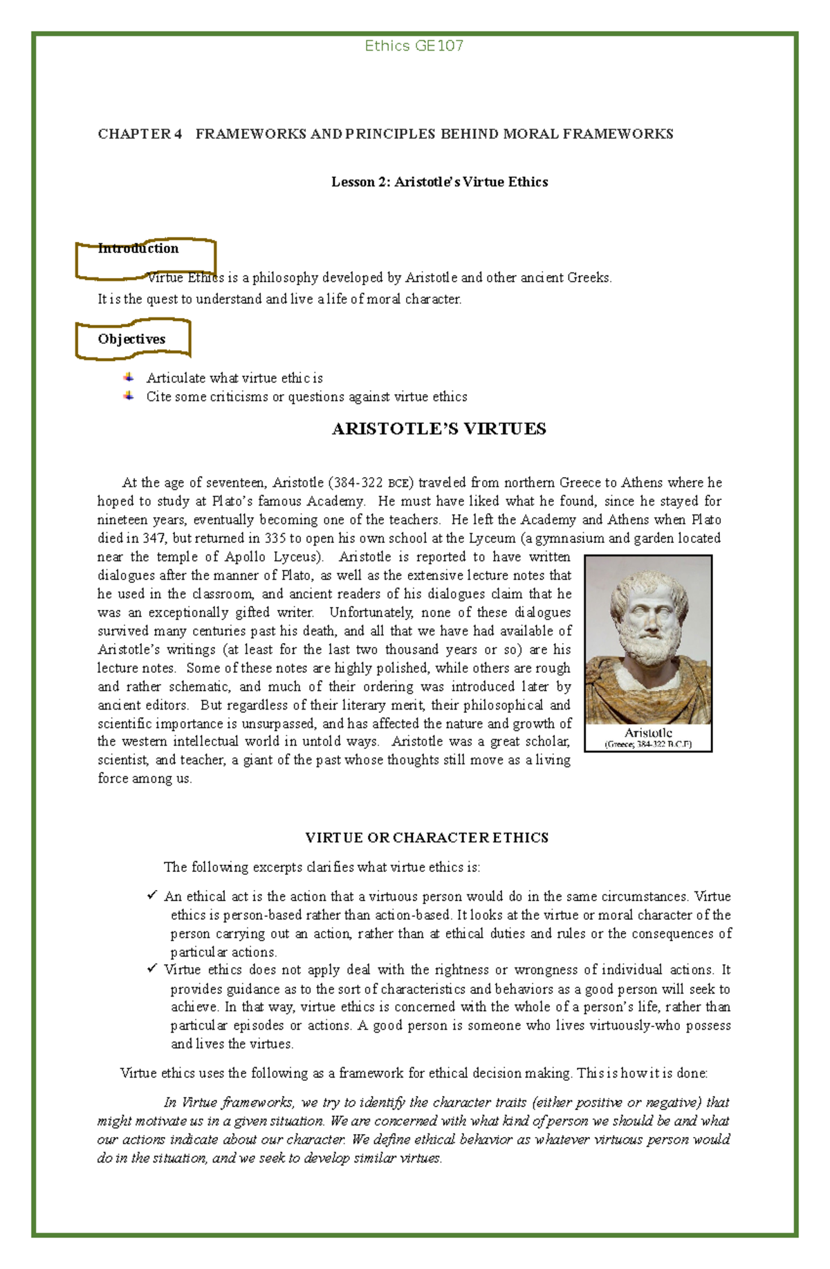 Aristotle’s Virtue Ethics: A Comprehensive Overview of Chapter 4 - Studocu