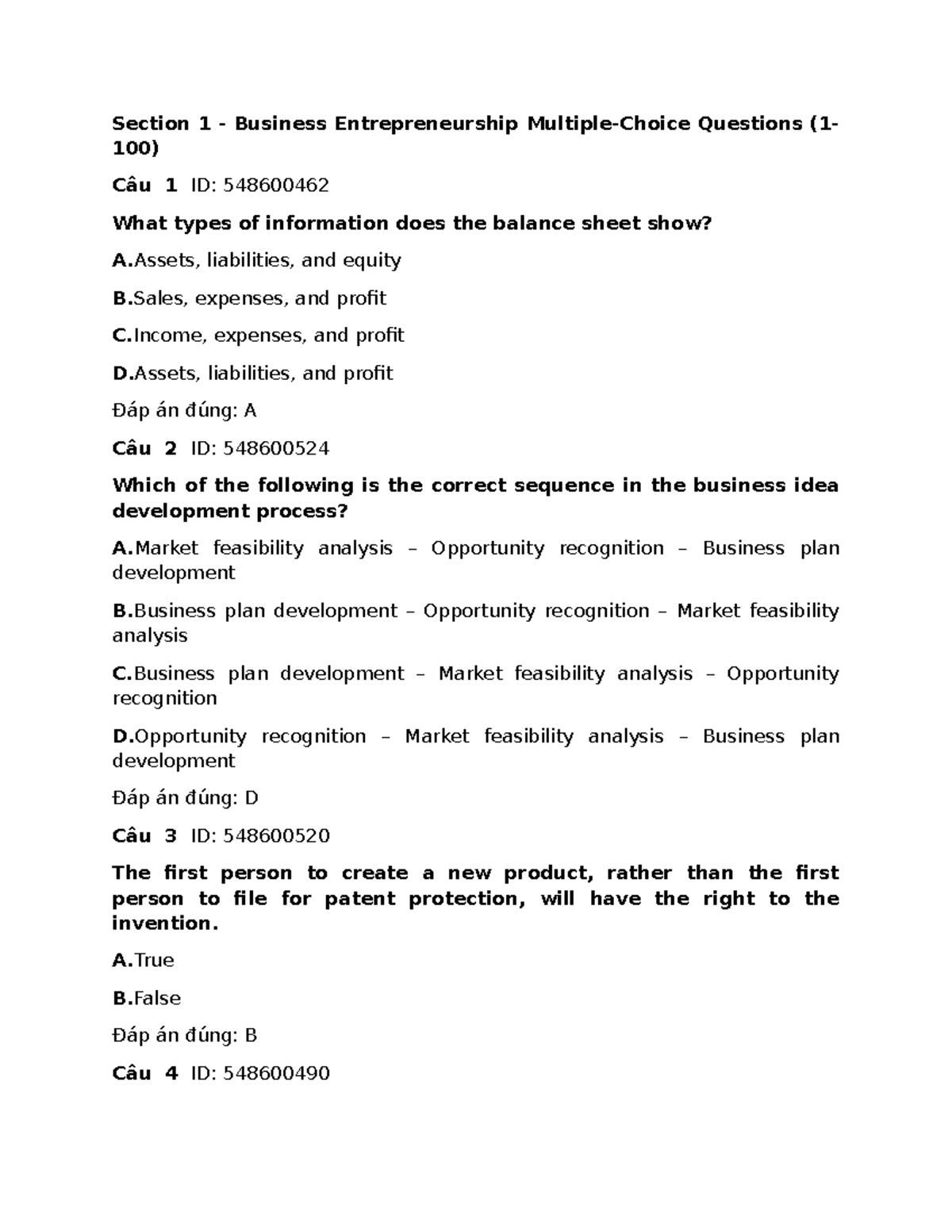 Business Entrepreneurship Questions Review (1100) - Studocu