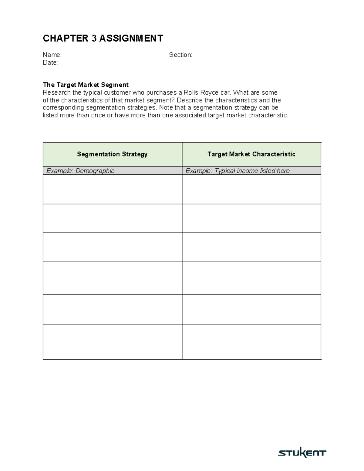Chapter 3 Assignment: Target Market Segmentation & Buyer Persona - Studocu