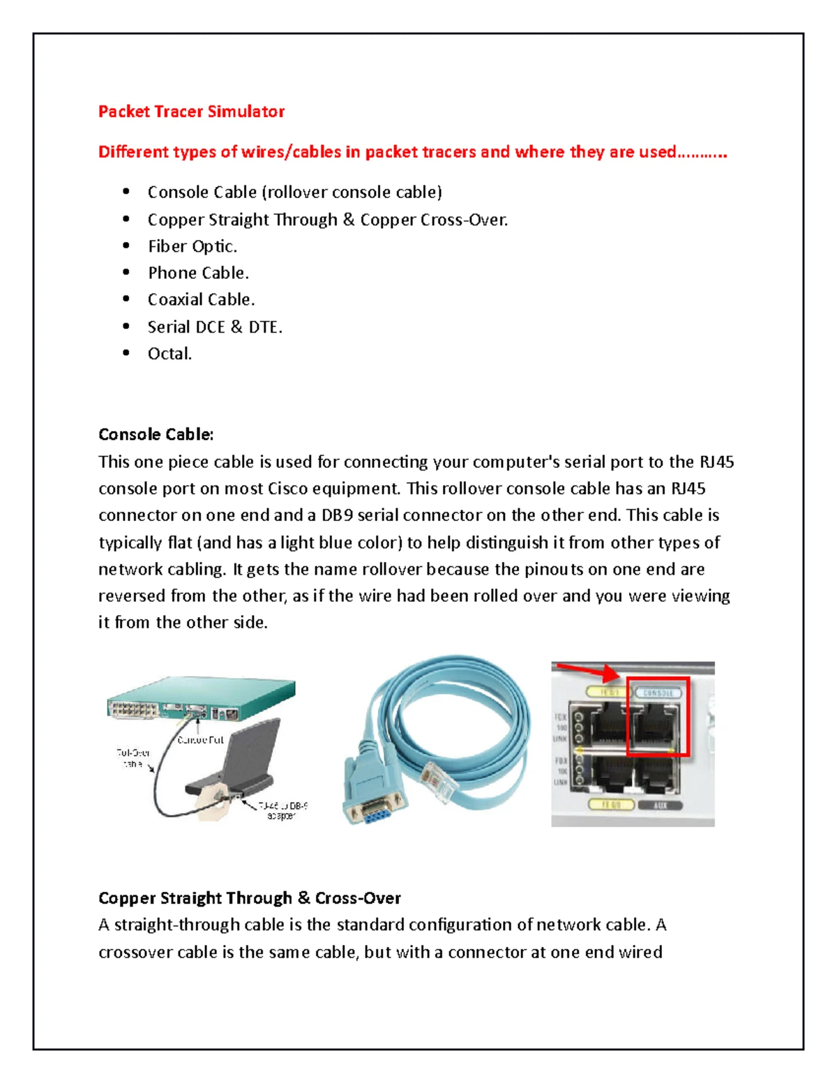 Different Types Of Cables In Packet Tracer Packet Tracer Simulator