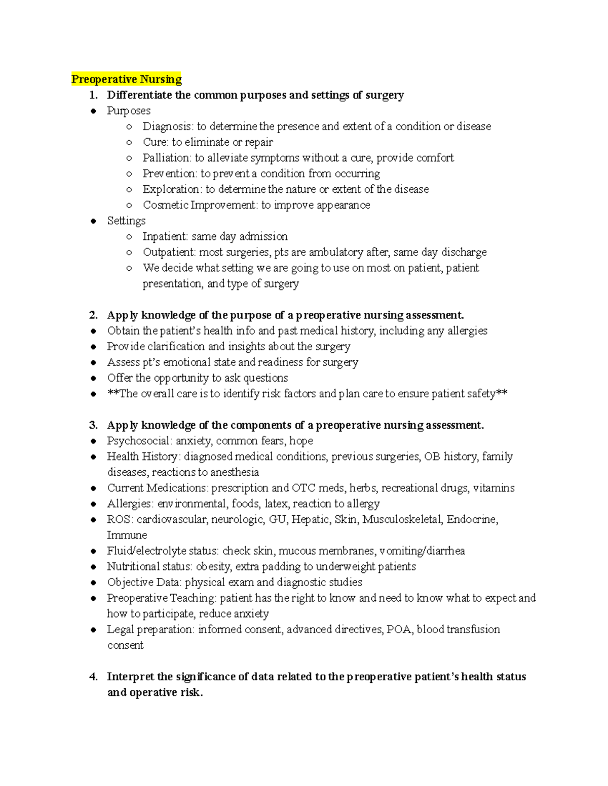 NRS 250 Exam 1 Review - Key Concepts in Surgical Nursing and Care - Studocu