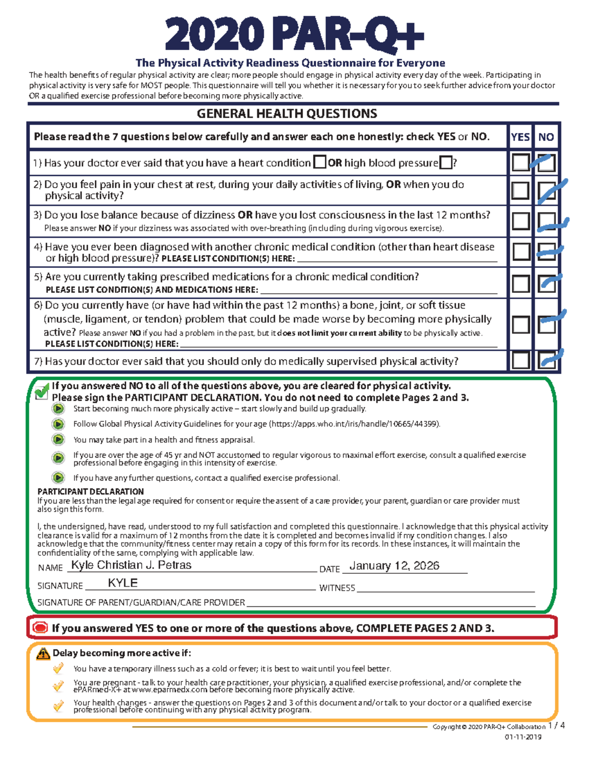 Fitness Questions: Physical Activity Readiness Questionnaire (PAR-Q ...