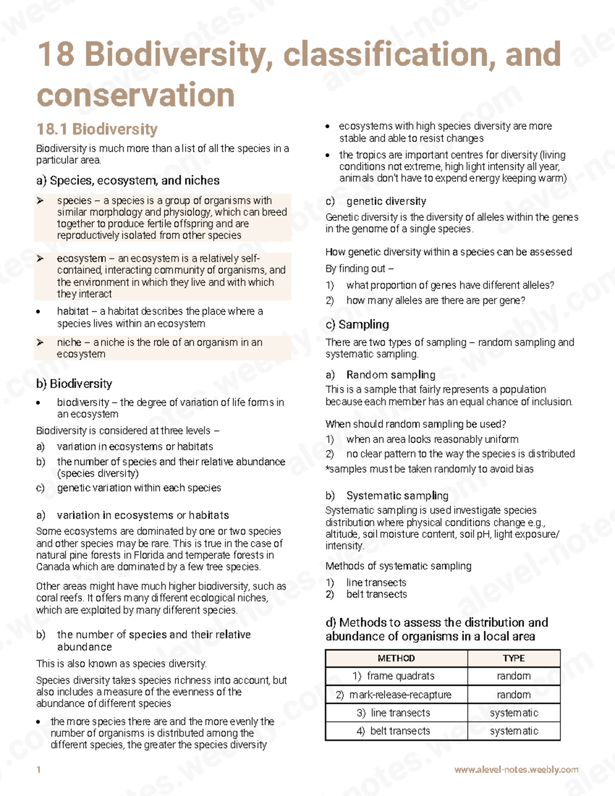 18 biodiversity - Biology Past Paper Notes - 1 8 Biodiversity ...