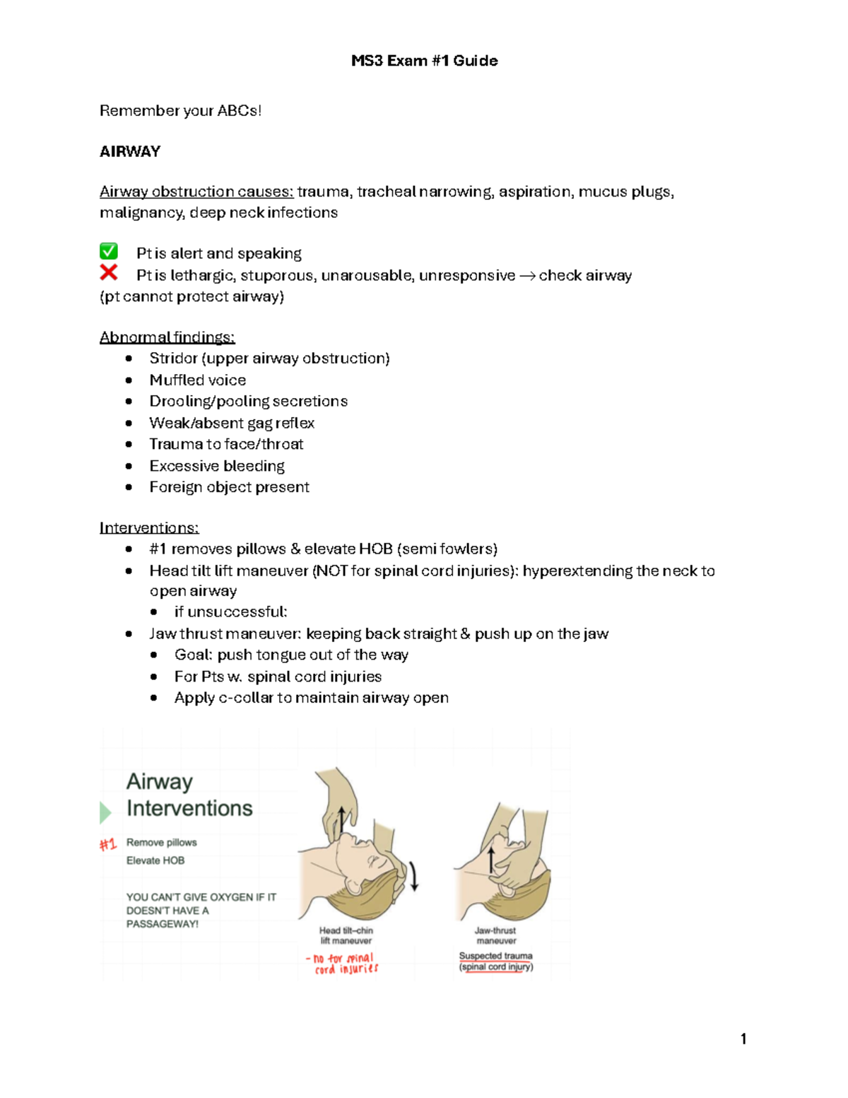 MS3 Exam#1 Guide PDF PART 1 - Remember your ABCs! AIRWAY Airway ...