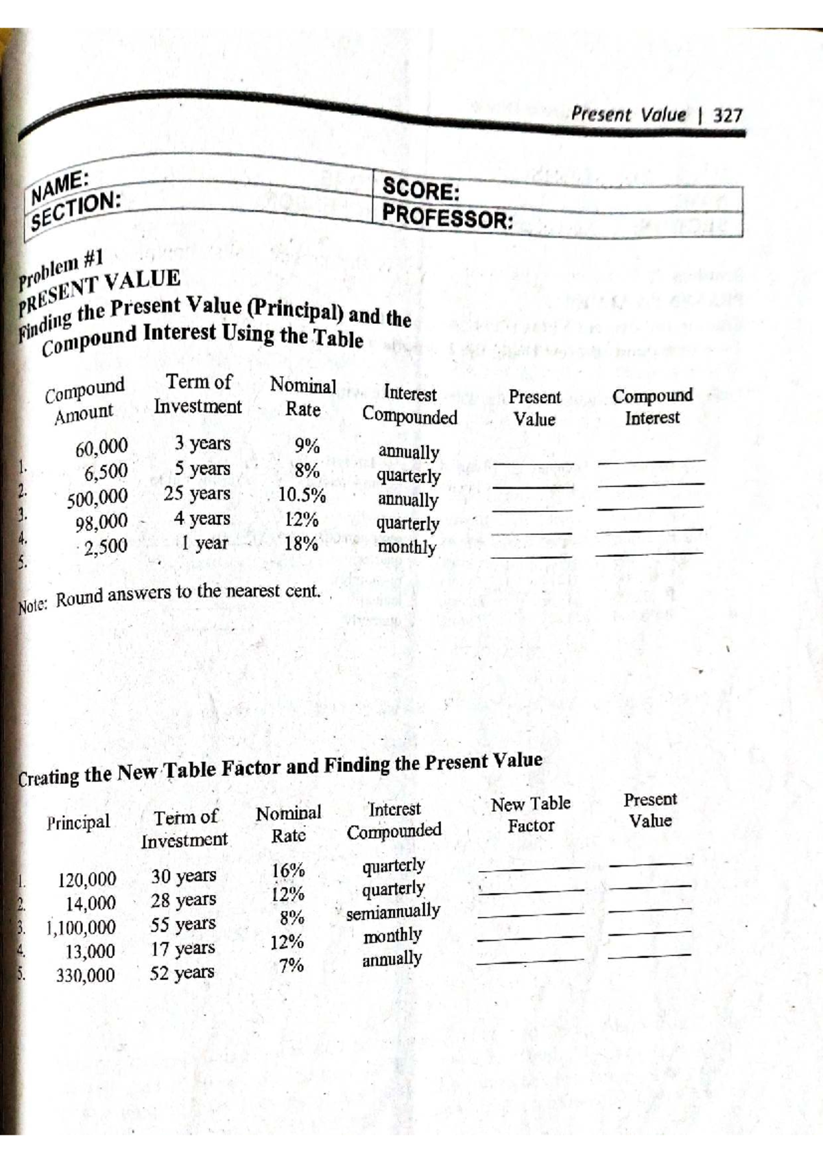 Present Value Exercises (Math in the Business World) 327-330 - Studocu