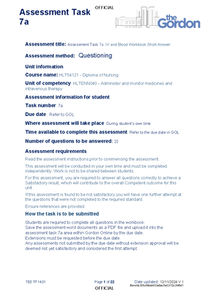 [Solved] cenario Part 1 Melody is a medicationendorsed enrolled - Diploma of Nursing (HLT54115 ...