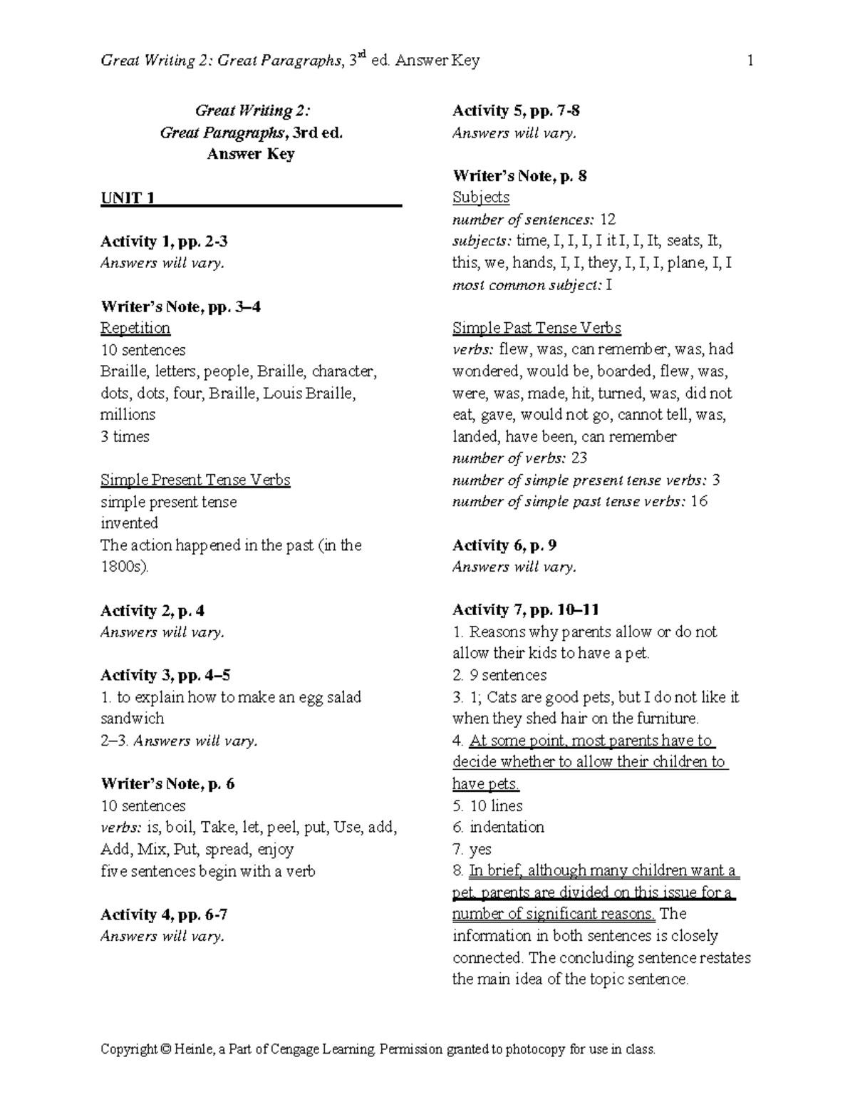 Great Writing 2: Answer Key Overview and Activities Guide - Studocu
