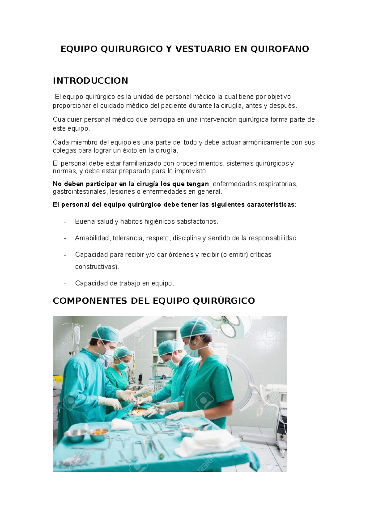 Técnicas Quirúrgicas y Funciones del Equipo Quirúrgico en Quirófano ...