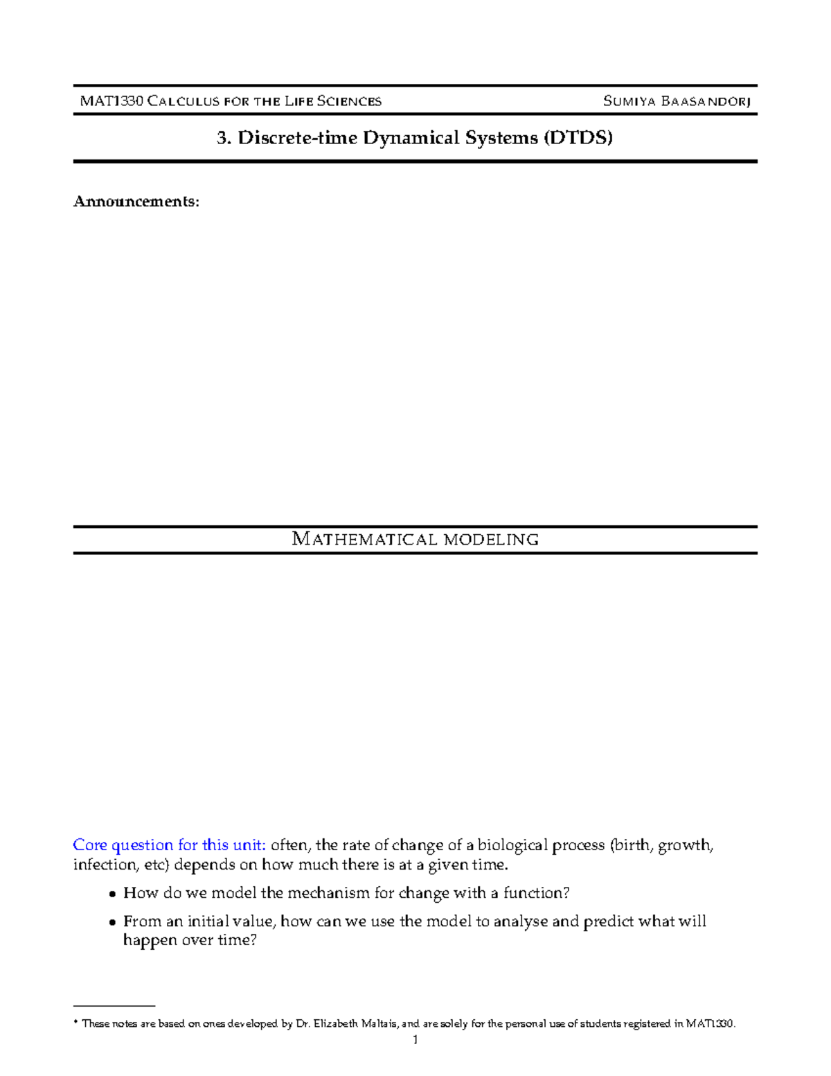 MAT1330 Lecture 3: Discrete Time Dynamical Systems Notes - Studocu
