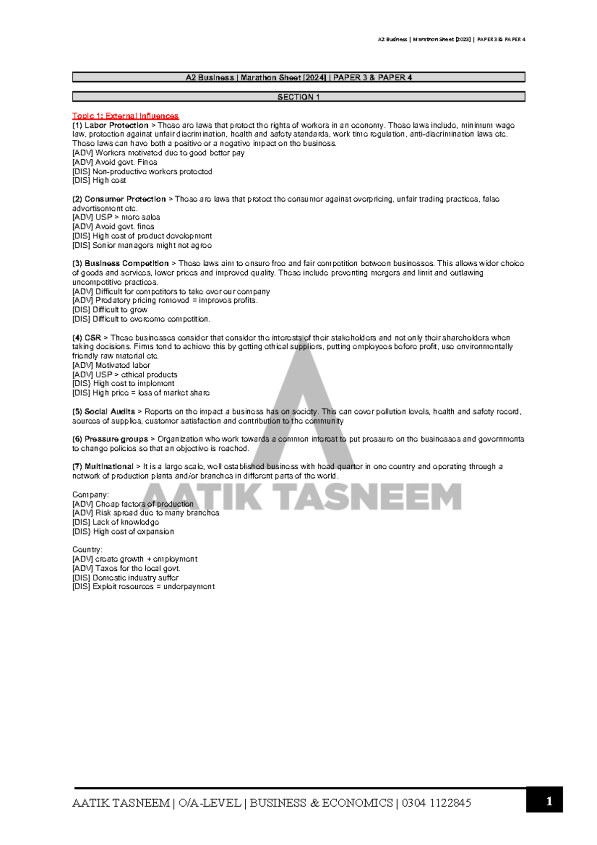 A2 Business Economics Marathon Sheet: Key Concepts & Analysis - Studocu