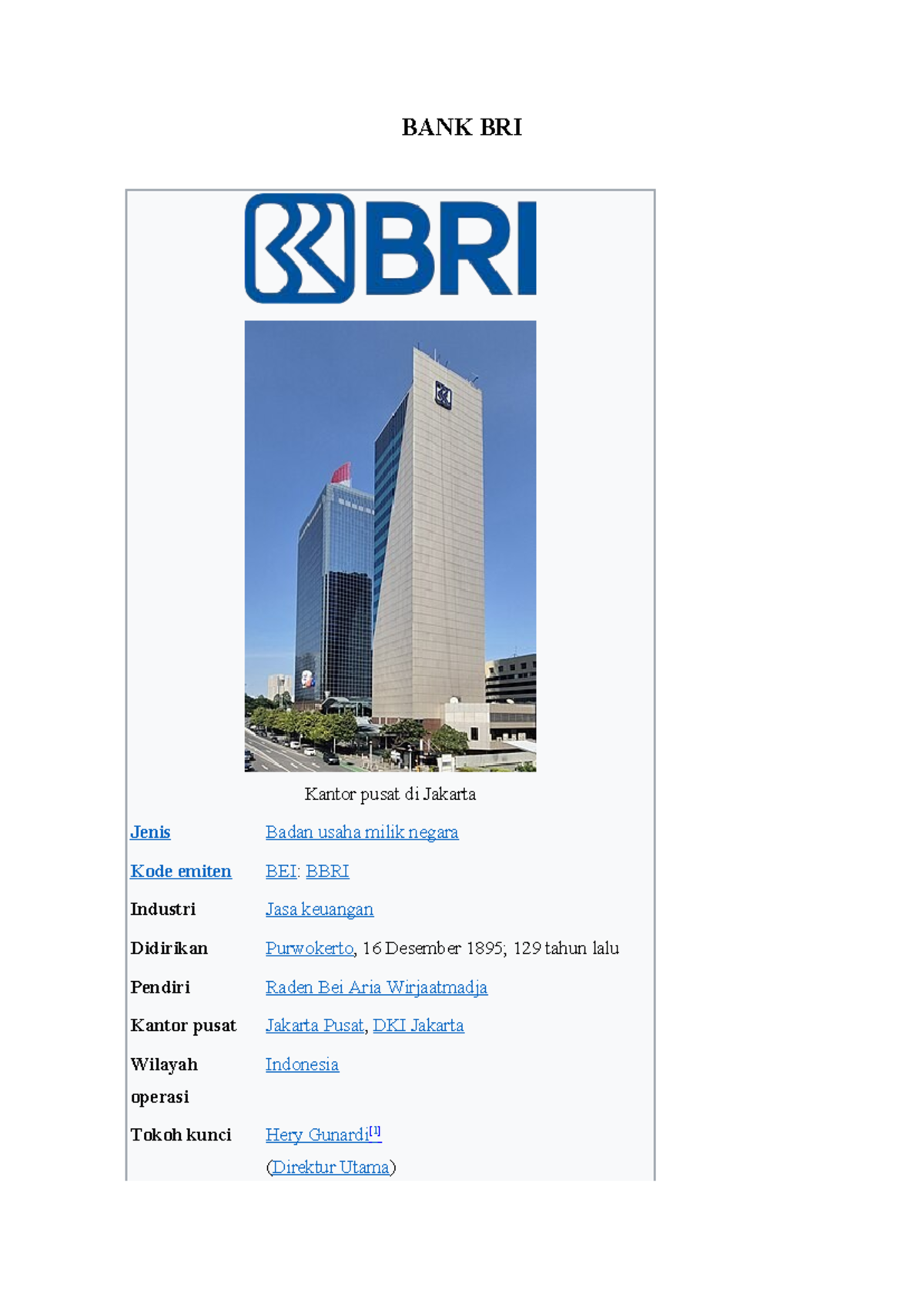 Analisis dan Profil Bank BRI (BBRI) di Indonesia - Studocu