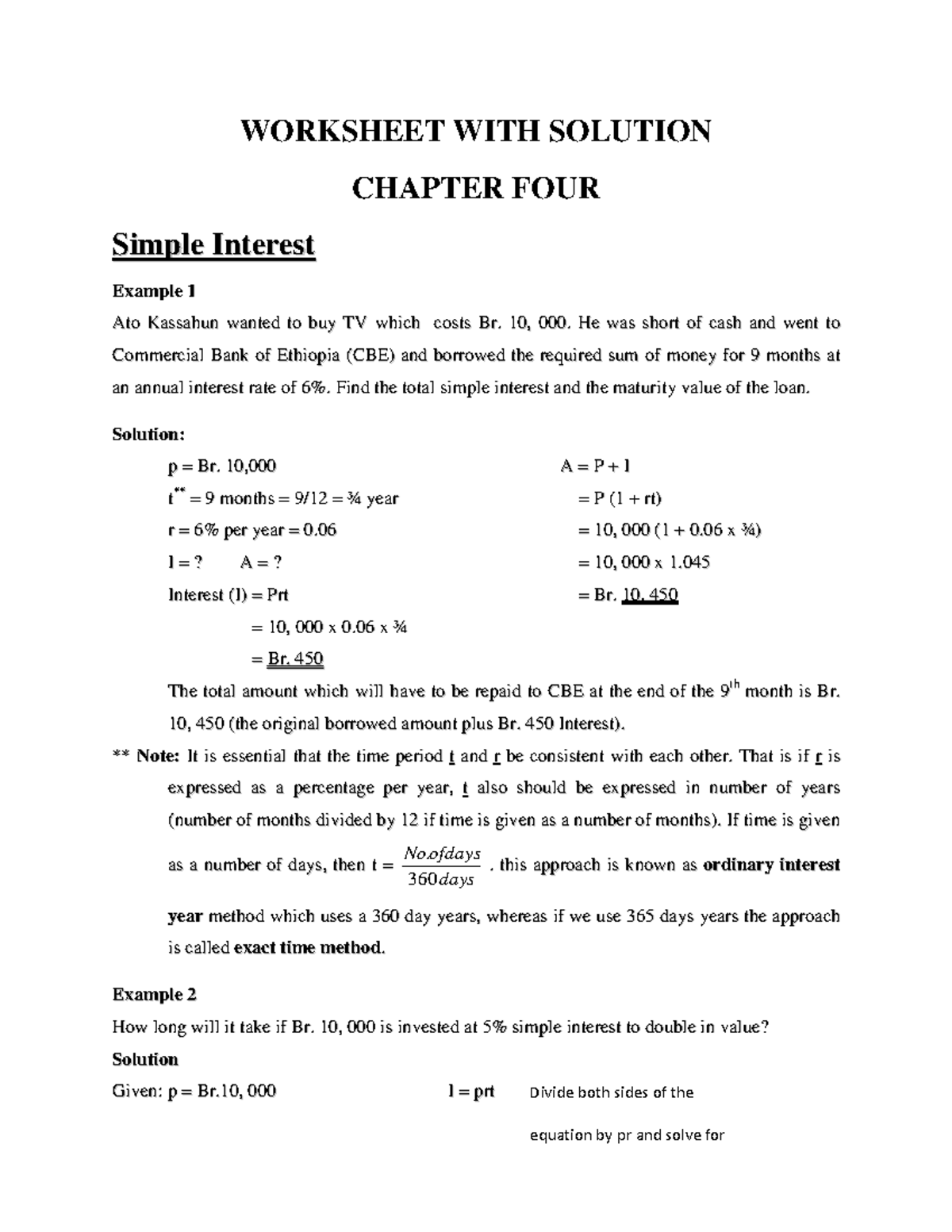 Worksheet with Solutions: Chapter 4 - Simple & Compound Interest - Studocu