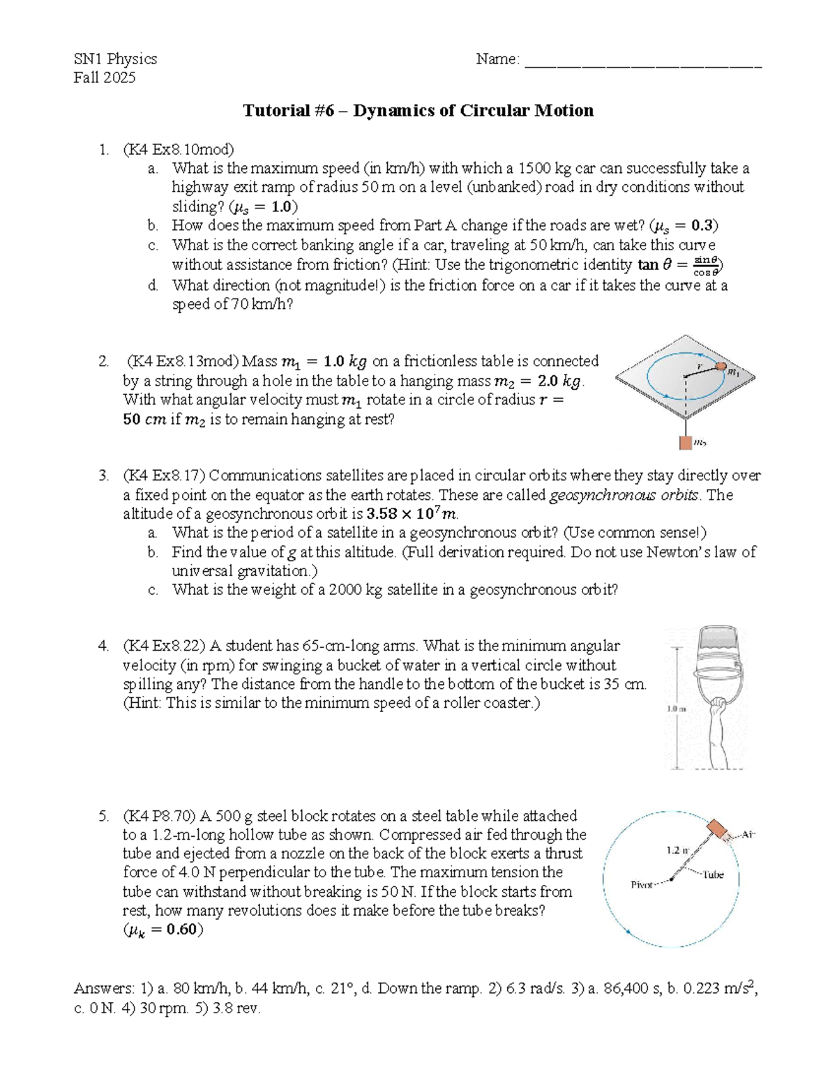 SN1 Physics Fall 2025: Problem Set on Circular Motion Dynamics - Studocu