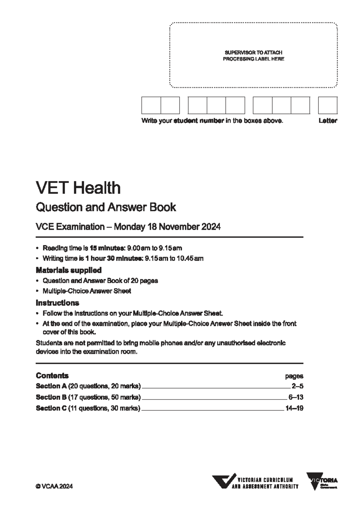 2024 VCE VET Health Exam Question & Answer Book - Studocu