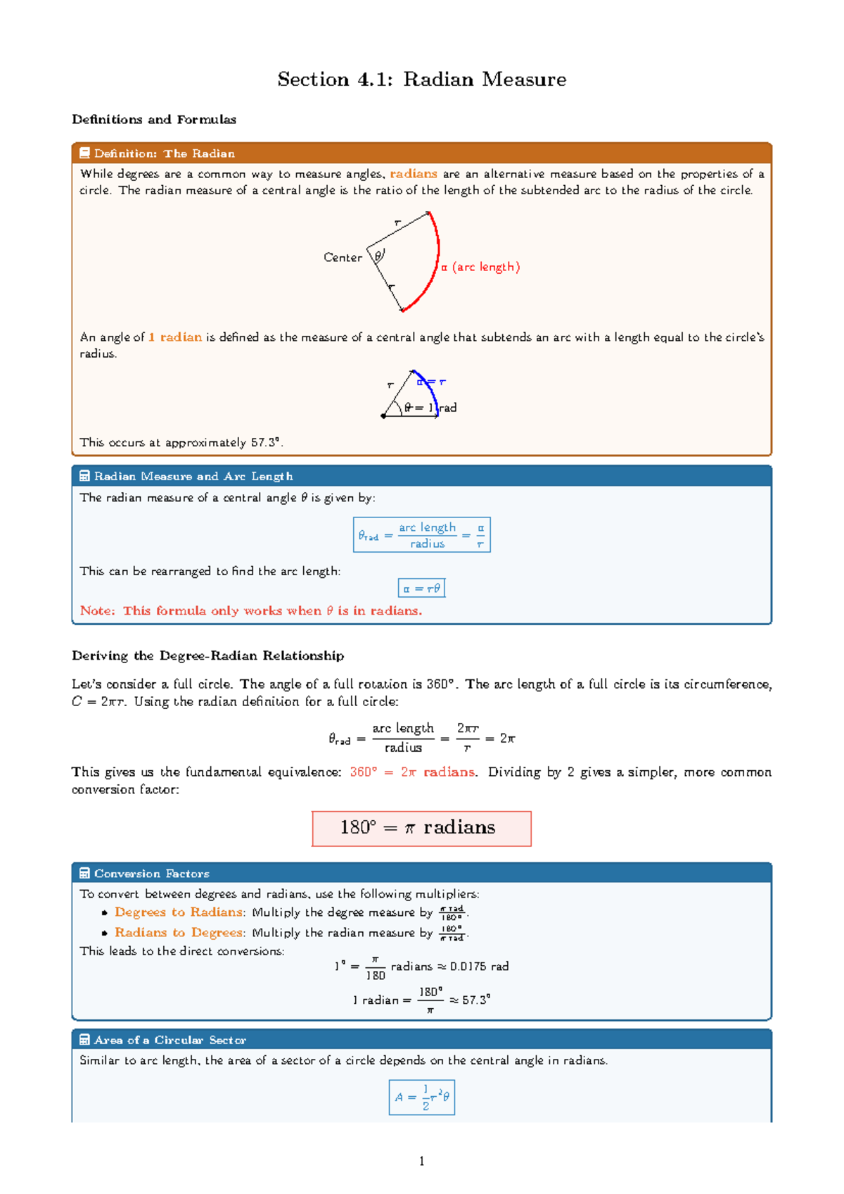 Grade 10 Math: Radian Measure Definitions & Formulas - Studocu