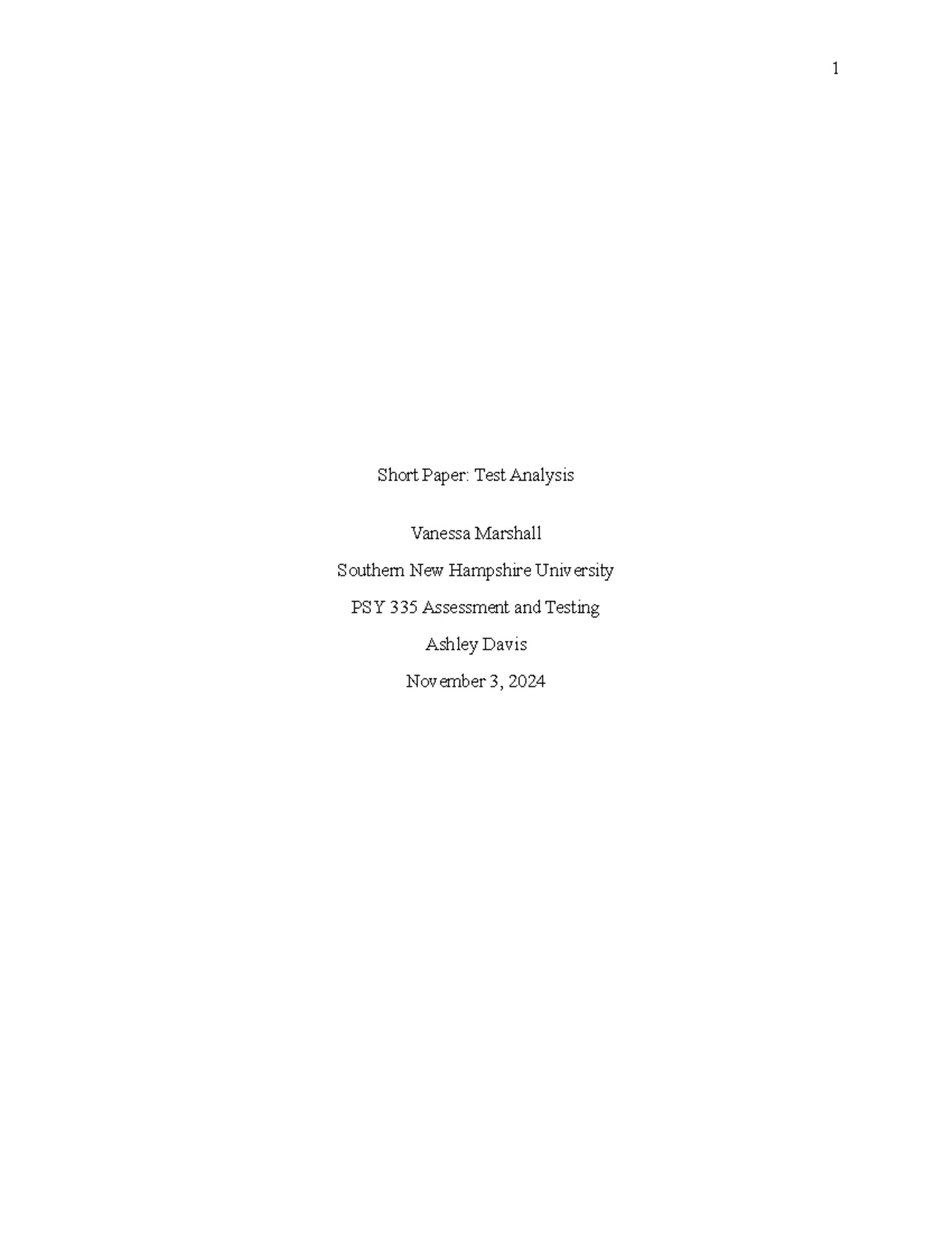 Psy-335 Short Paper: Psychological Assessment of Angie - Studocu