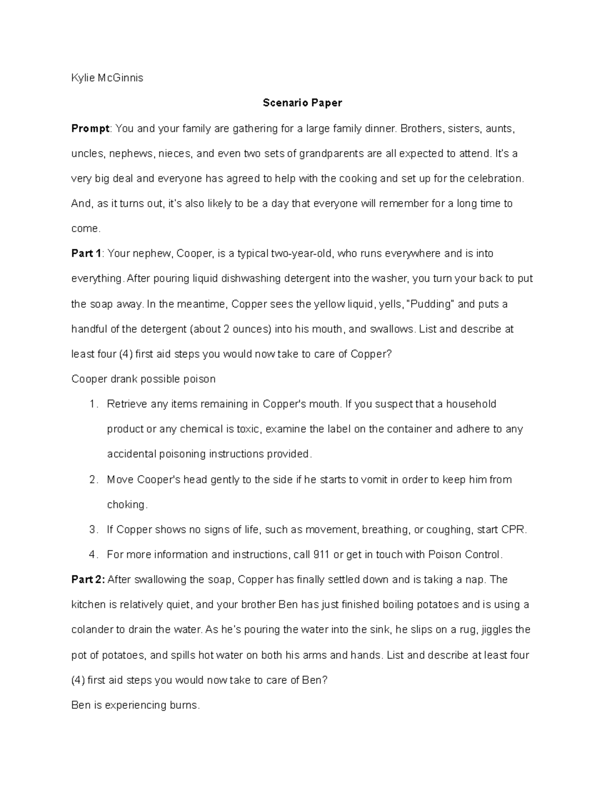 Scenario Paper khp 190 - Kylie McGinnis Scenario Paper Prompt: You and ...