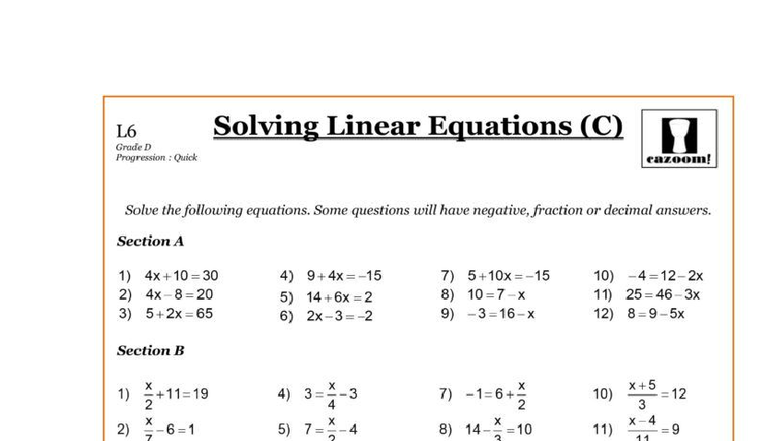 L6 Solving Linear Equations (C) - Quick Practice Guide - Studocu