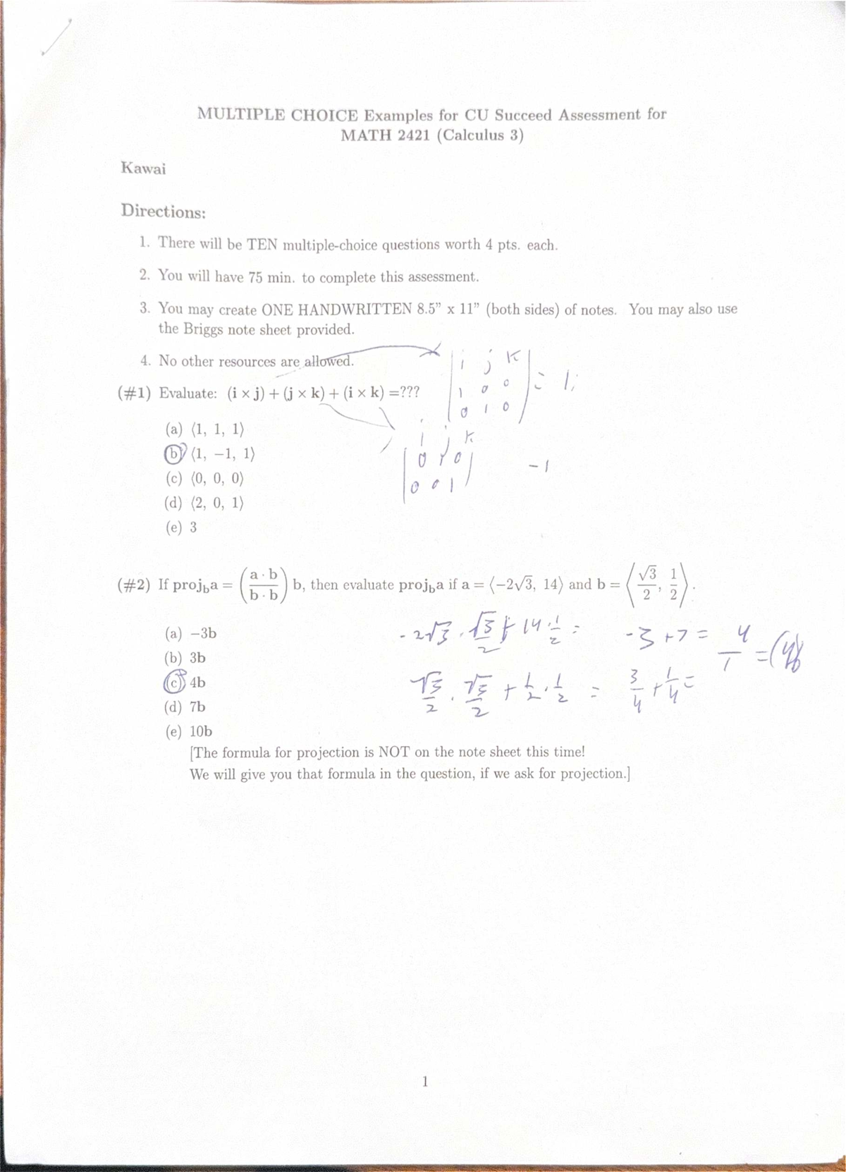 MATH 2421 Final Exam Multiple Choice Examples for Calculus 3 - Studocu