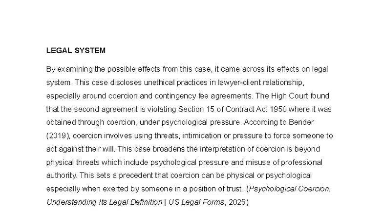 Legal System: Effects of Coercion in Contractual Agreements - Studocu